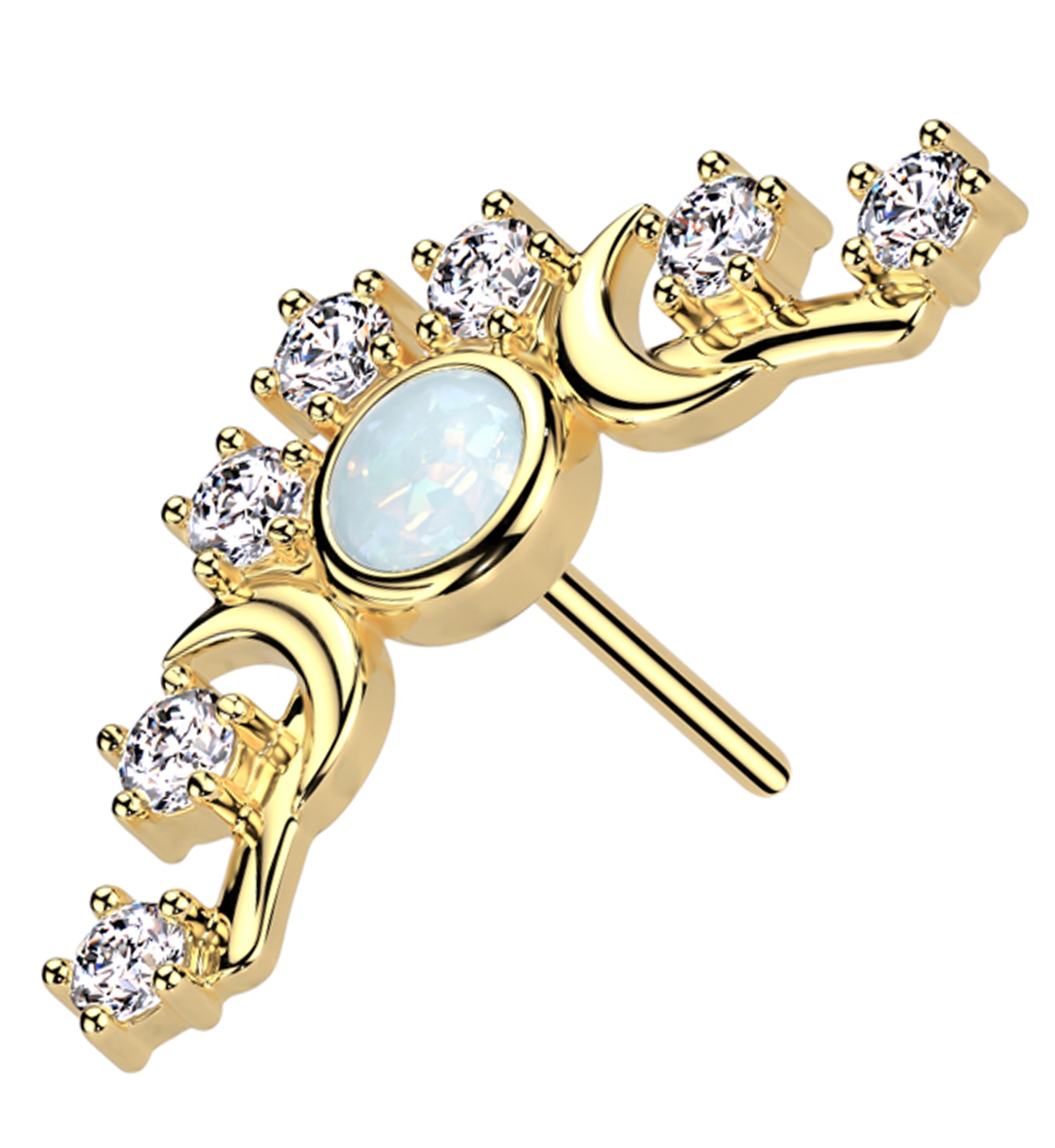 14kt Gold Moon Phase Tiara White Opalite Threadless Top | UrbanBodyJewelry.com