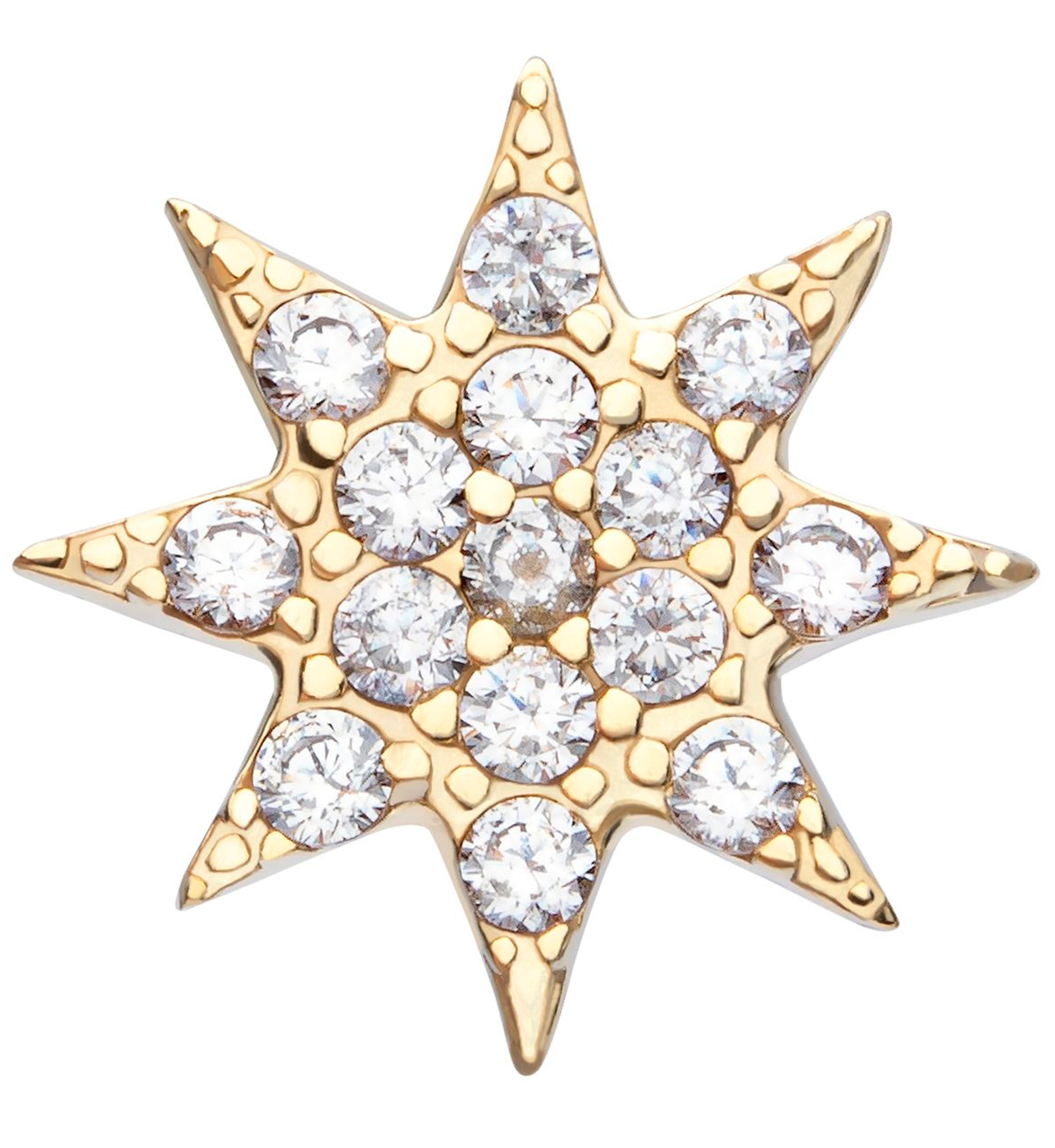 14kt Gold Octagram Star Pave CZ Threadless Top | UrbanBodyJewelry.com