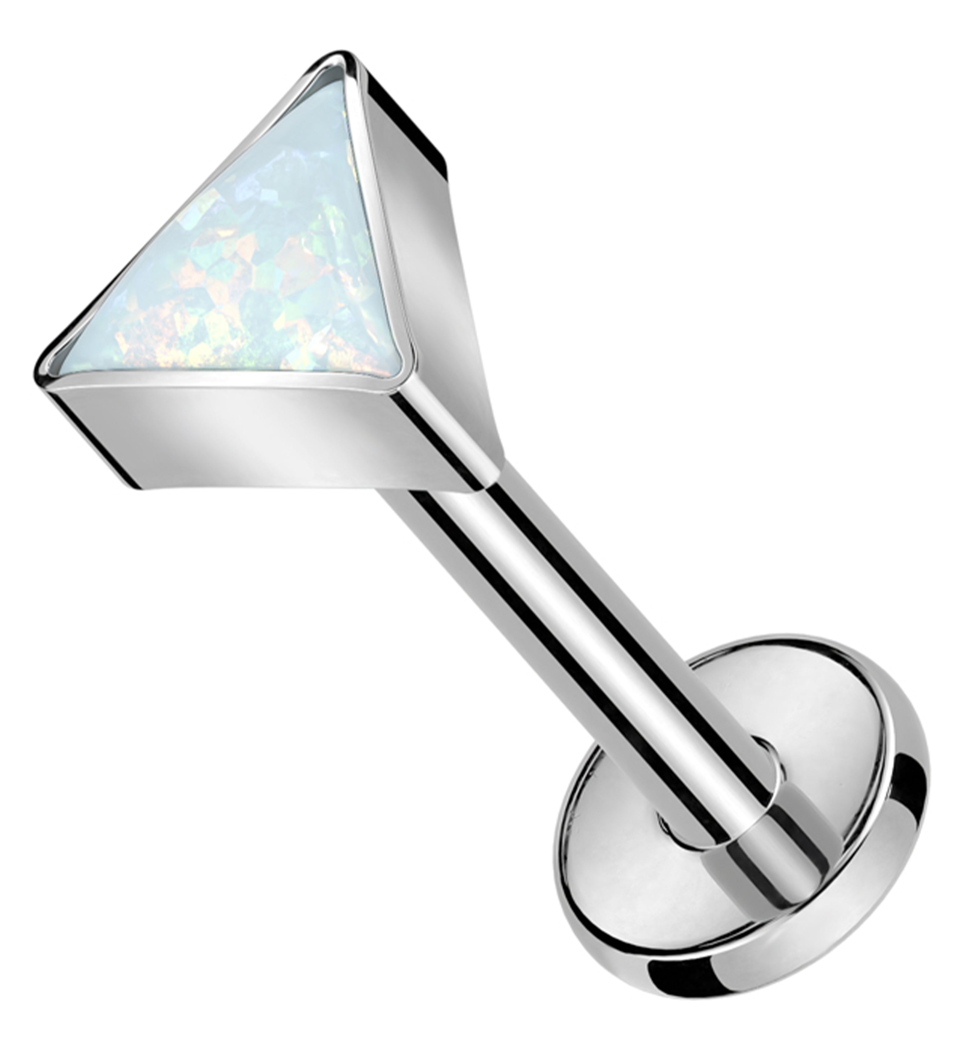 Triangle White Opalite Internally Threaded Titanium Labret | UrbanBodyJewelry.com