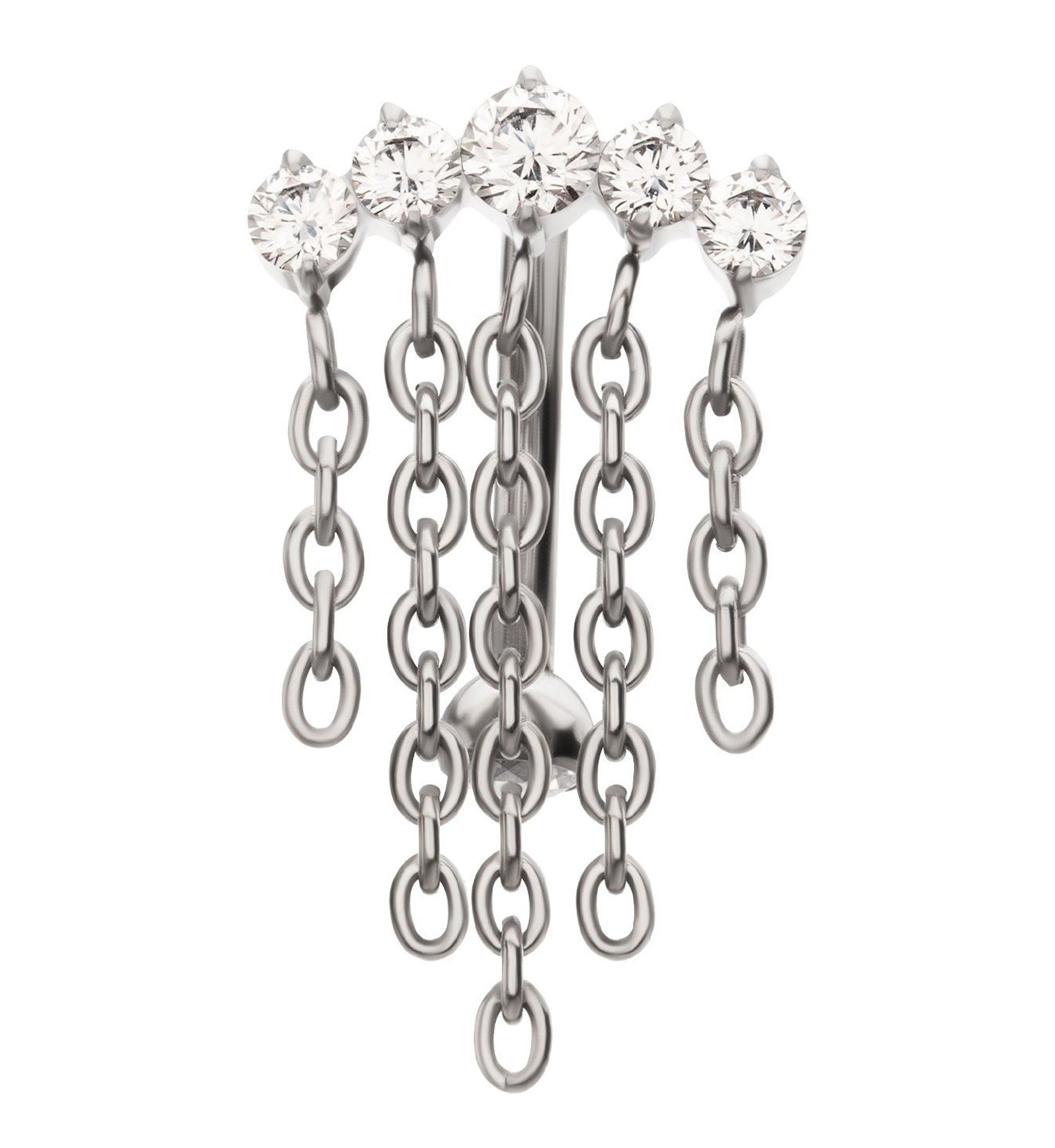 Curve Clear CZ Multi Chain Dangle Titanium Internally Threaded Curved