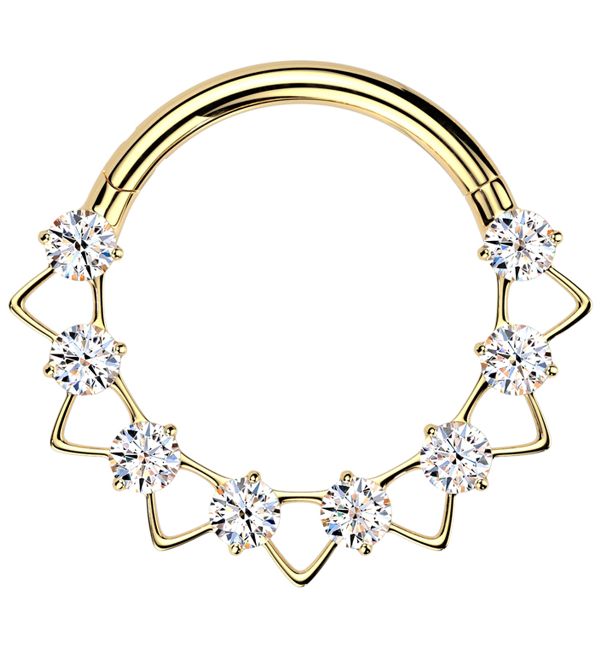 Gold PVD Alternate Triangle Clear CZ Titanium Hinged Segment Ring