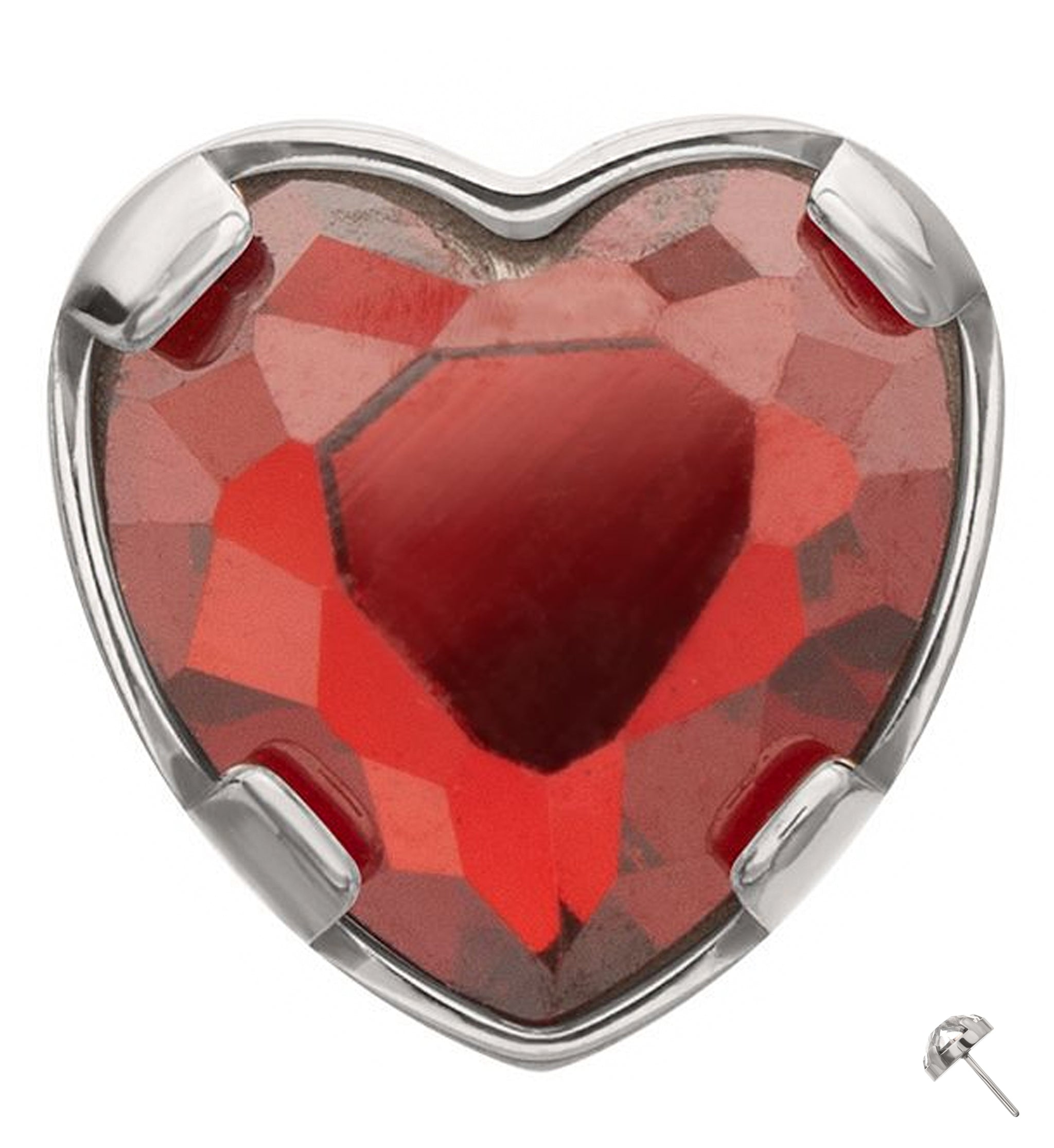 Prong Set Red Garnet Heart CZ Titanium Threadless Top