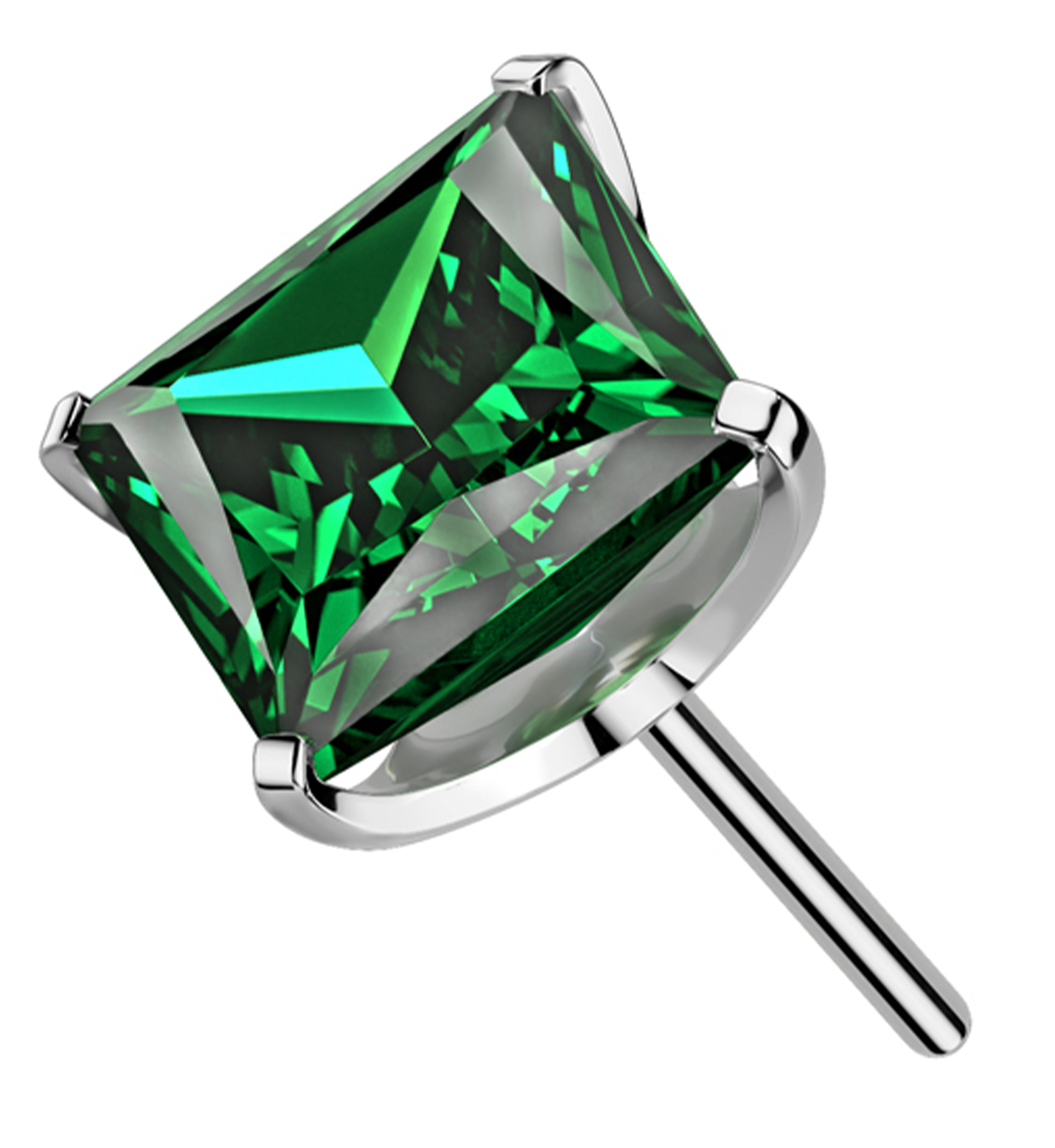 Rhombus Emerald CZ Threadless Titanium Top | UrbanBodyJewelry.com