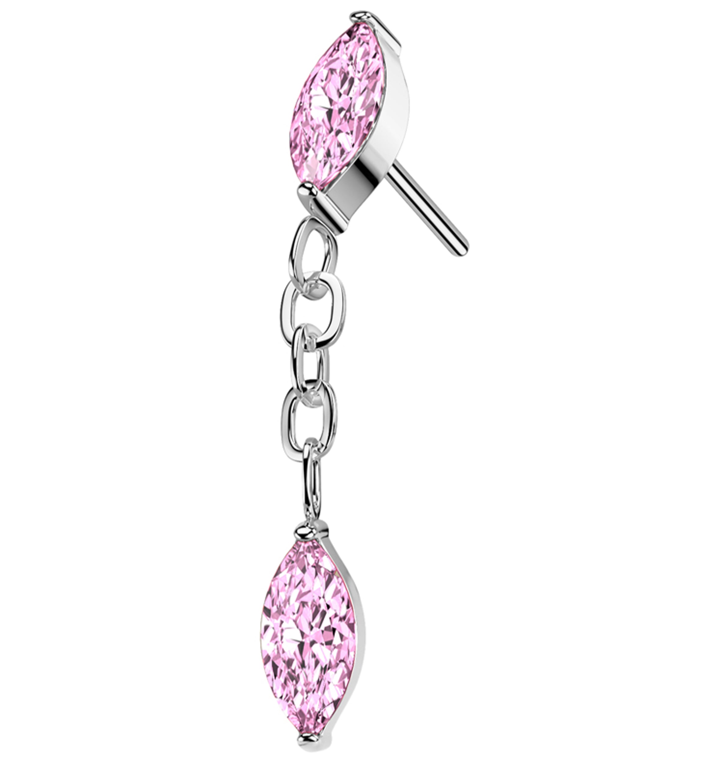 Teardrop Chain Link Dangle Pink CZ Titanium Threadless Top | UrbanBodyJewelry.com