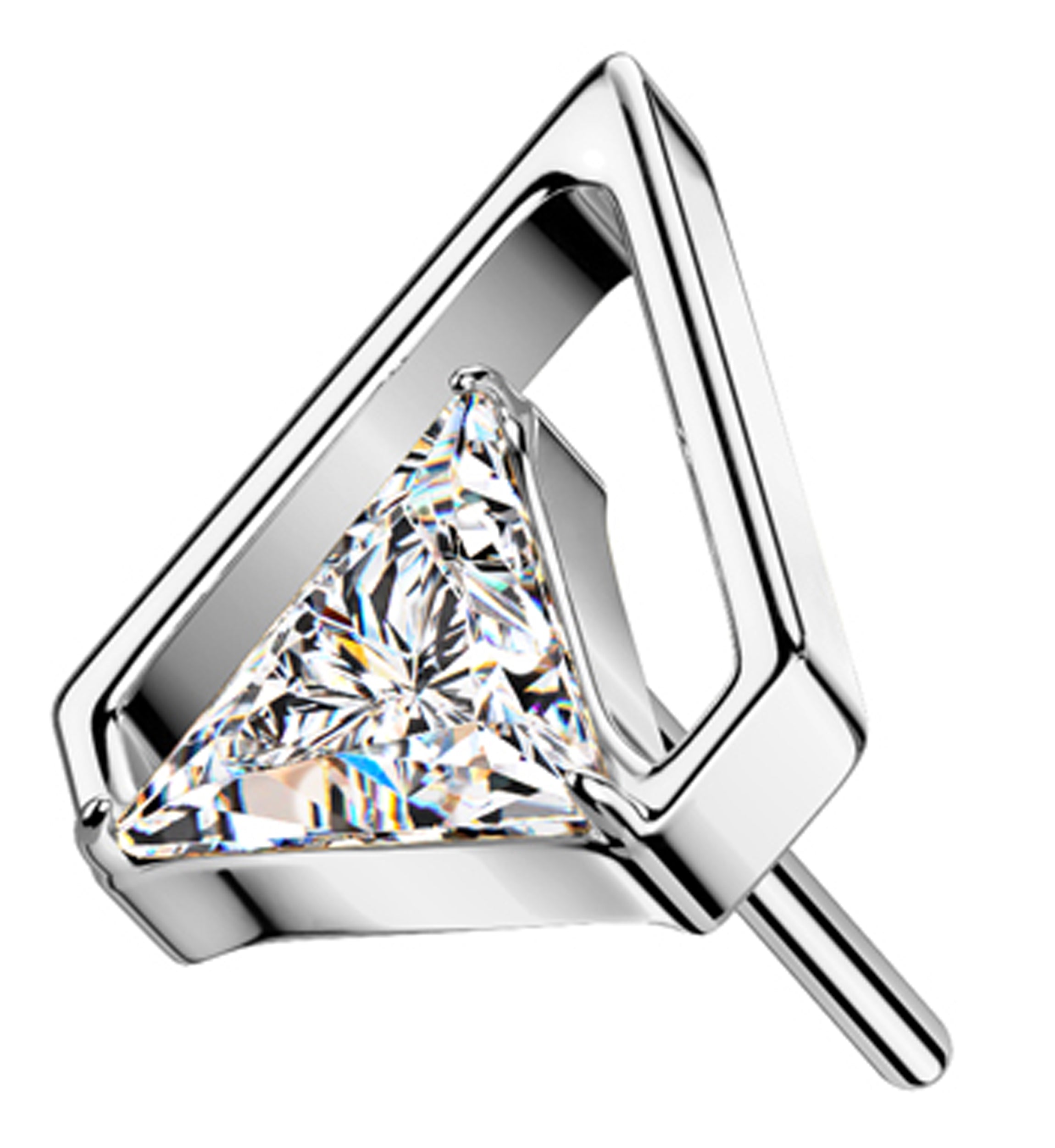 Triangle Chasm Clear CZ Titanium Threadless Top | UrbanBodyJewelry.com