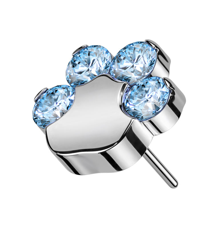 Paw Print Aqua CZ Titanium Threadless Top | UrbanBodyJewelry.com