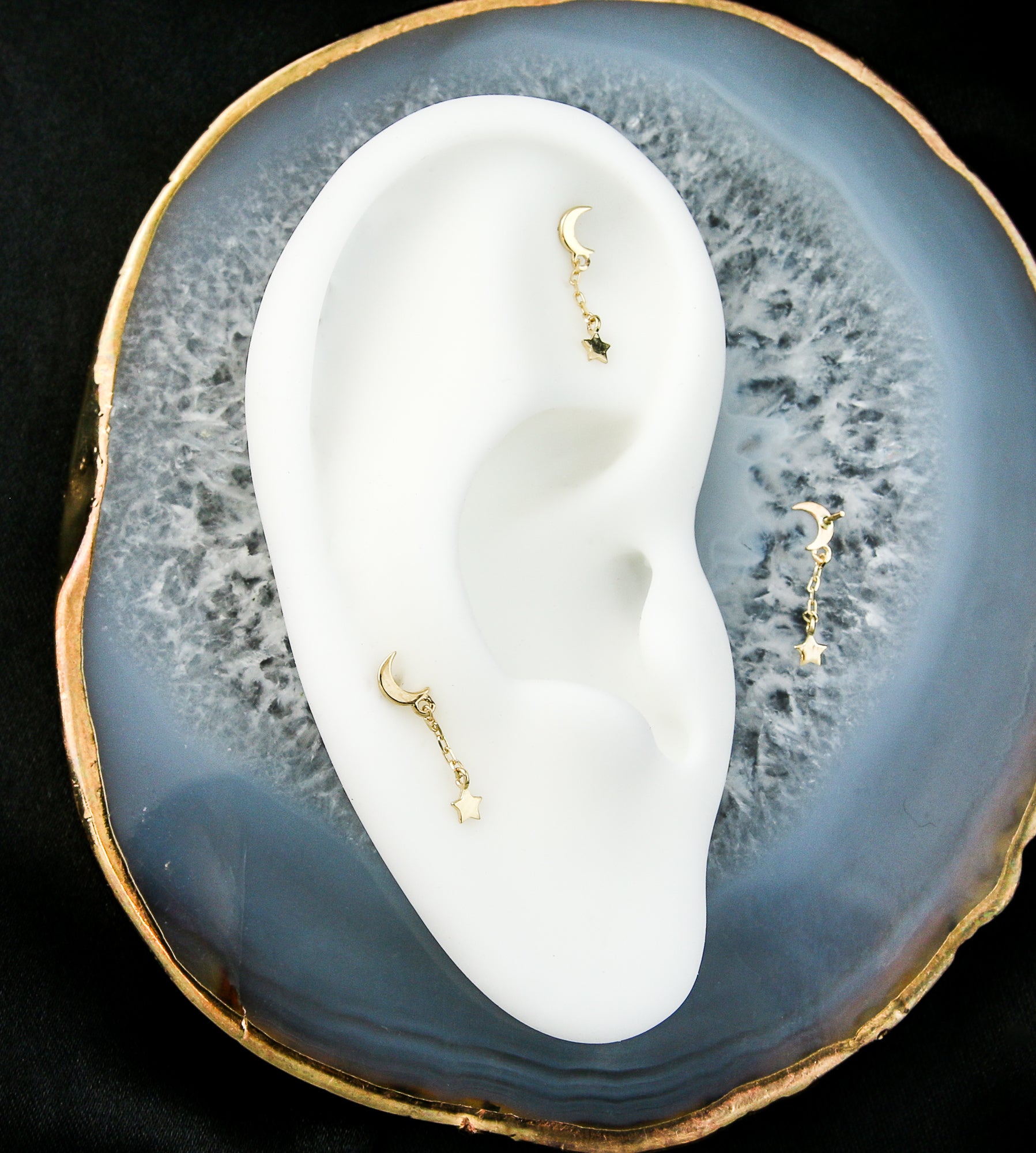 14kt Gold Crescent Moon Shooting Star Dangle Threadless Top ...