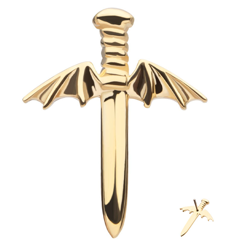 14kt Gold Bat Wing Dagger Threadless Top | UrbanBodyJewelry.com