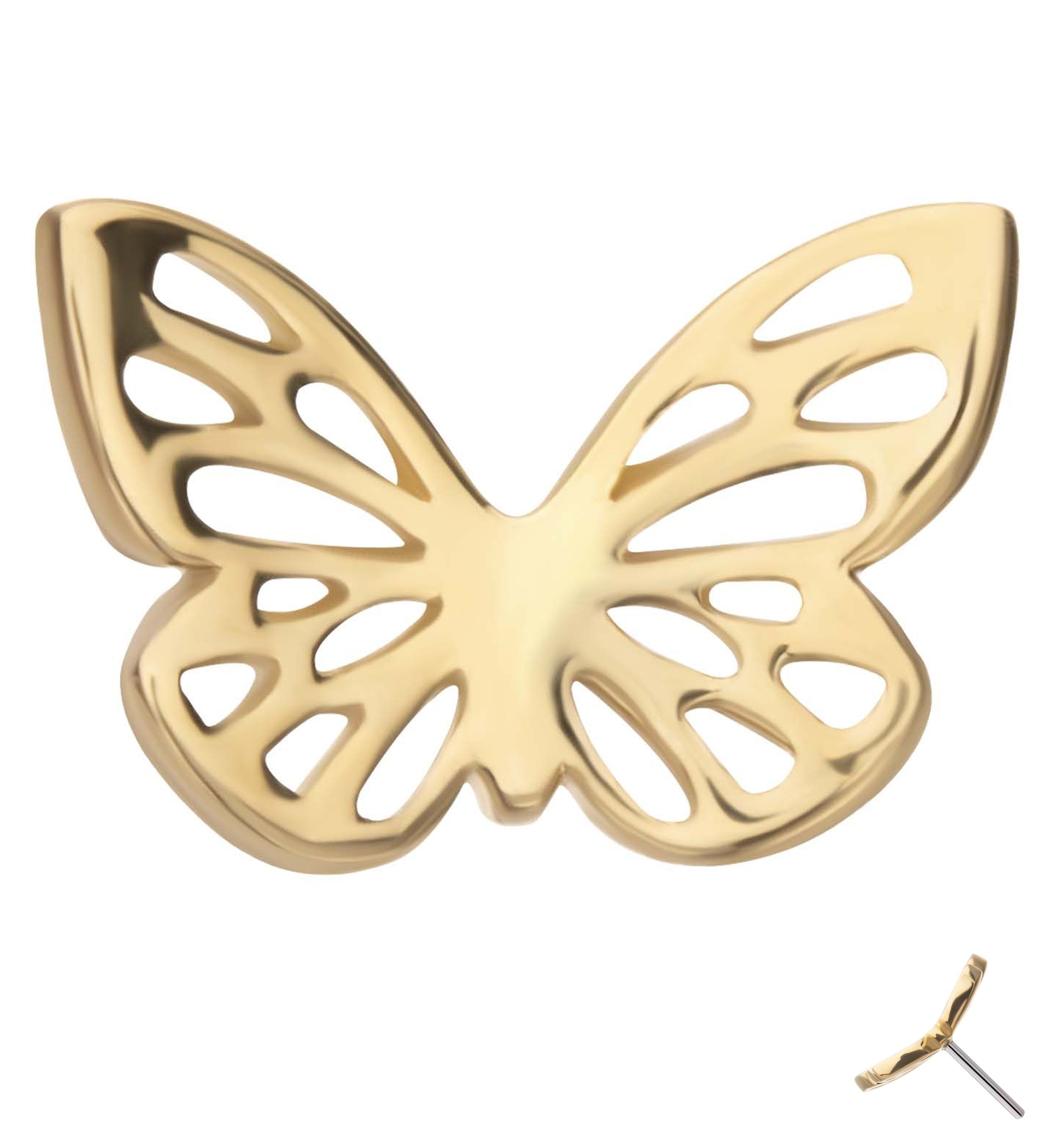 14kt Gold Butterfly Cut Out Threadless Top | UrbanBodyJewelry.com