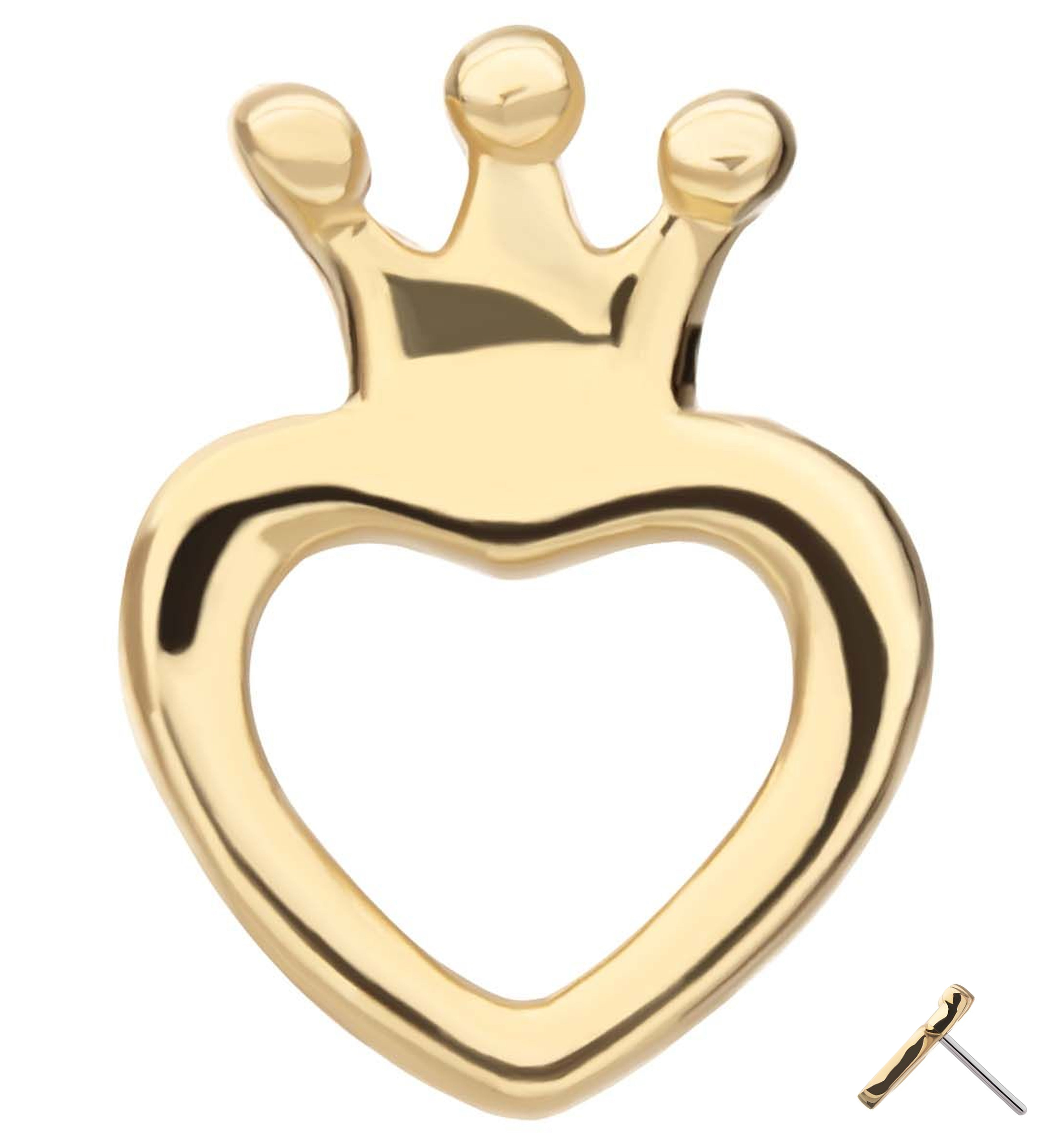 14kt Gold Crowned Heart Threadless Top | UrbanBodyJewelry.com