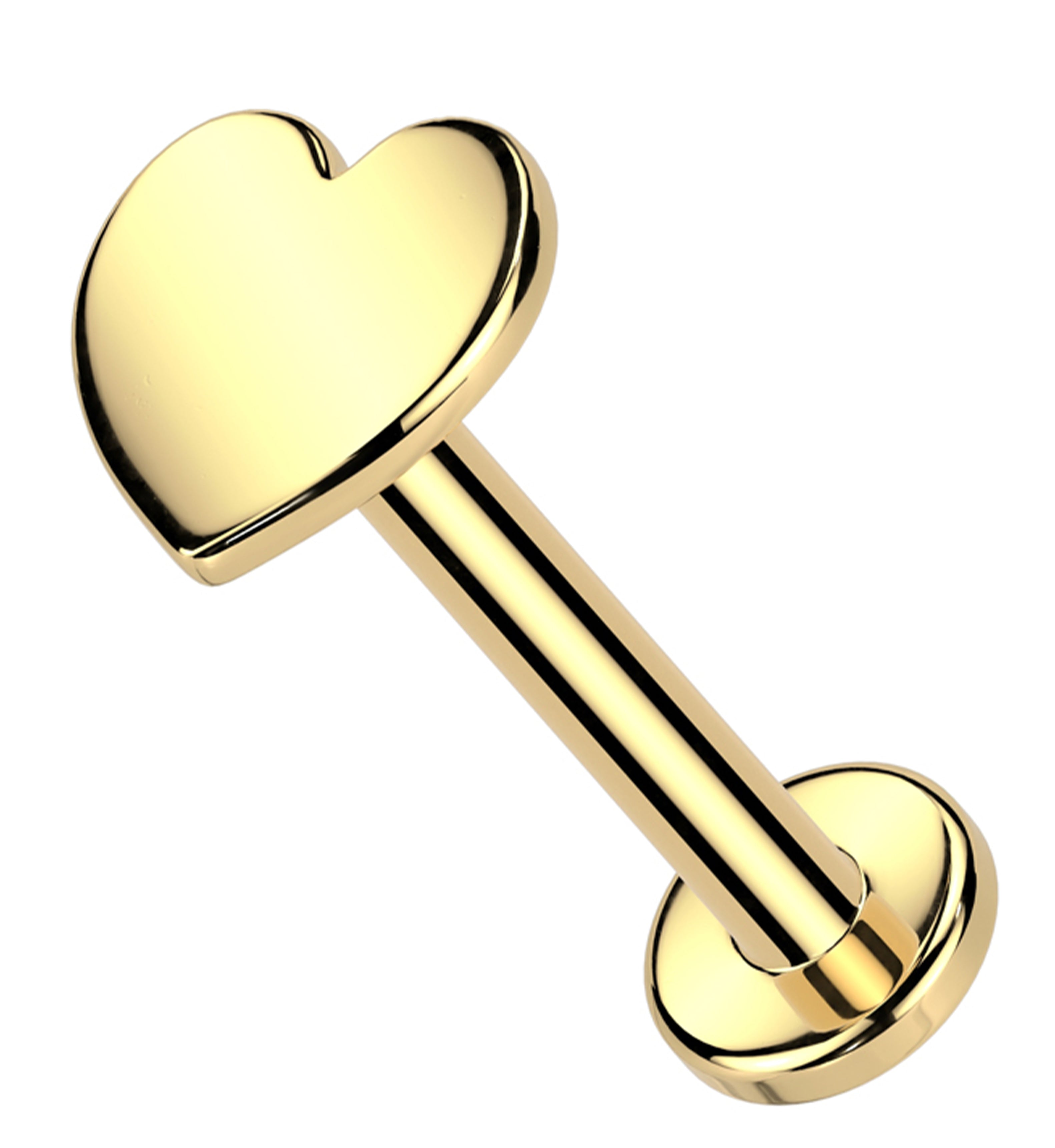 14kt Gold Flat Heart Threadless Labret | UrbanBodyJewelry.com
