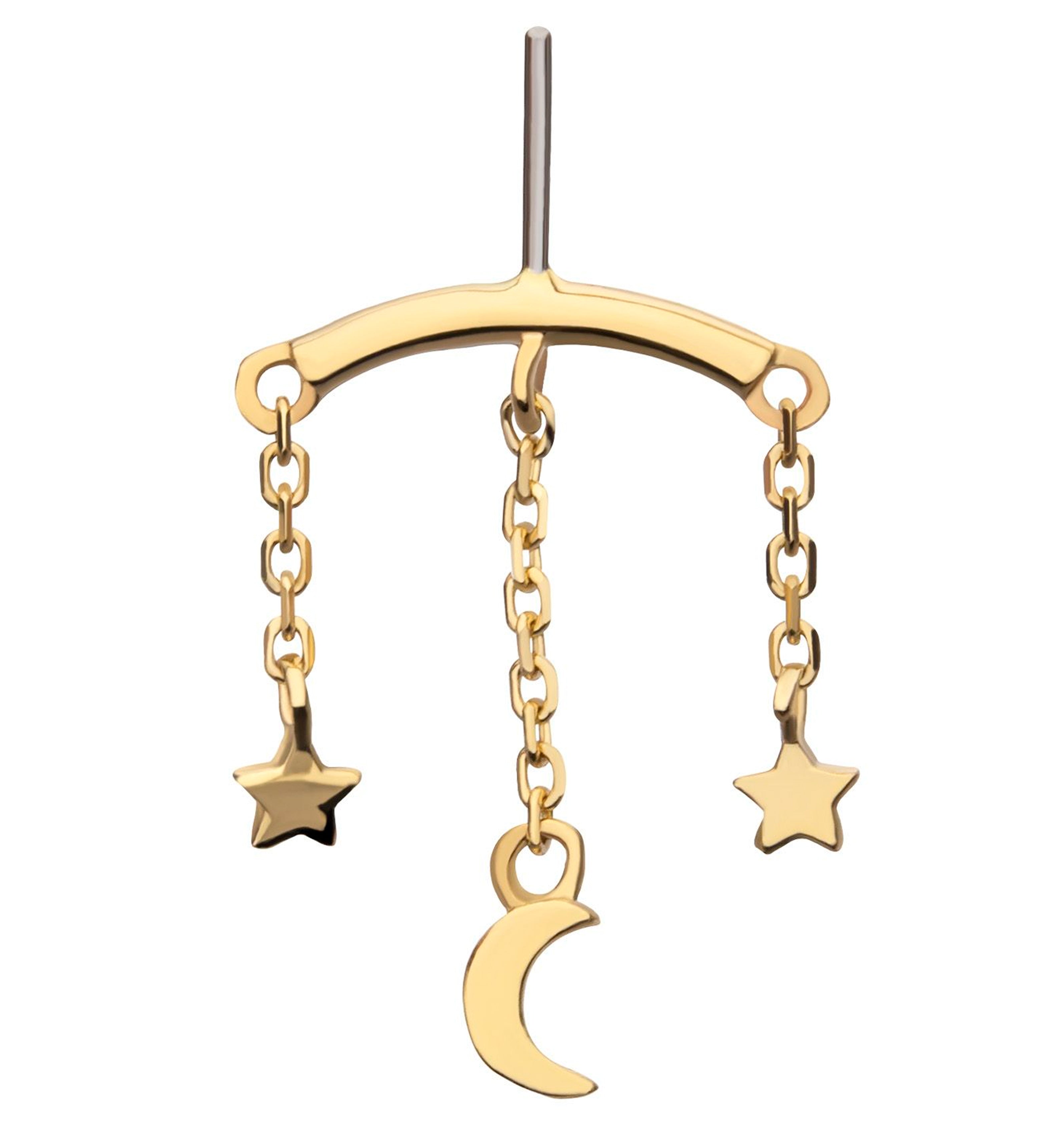 14kt Gold Hidden Curved Bar Half Moon And Stars Dangle Threadless Top ...
