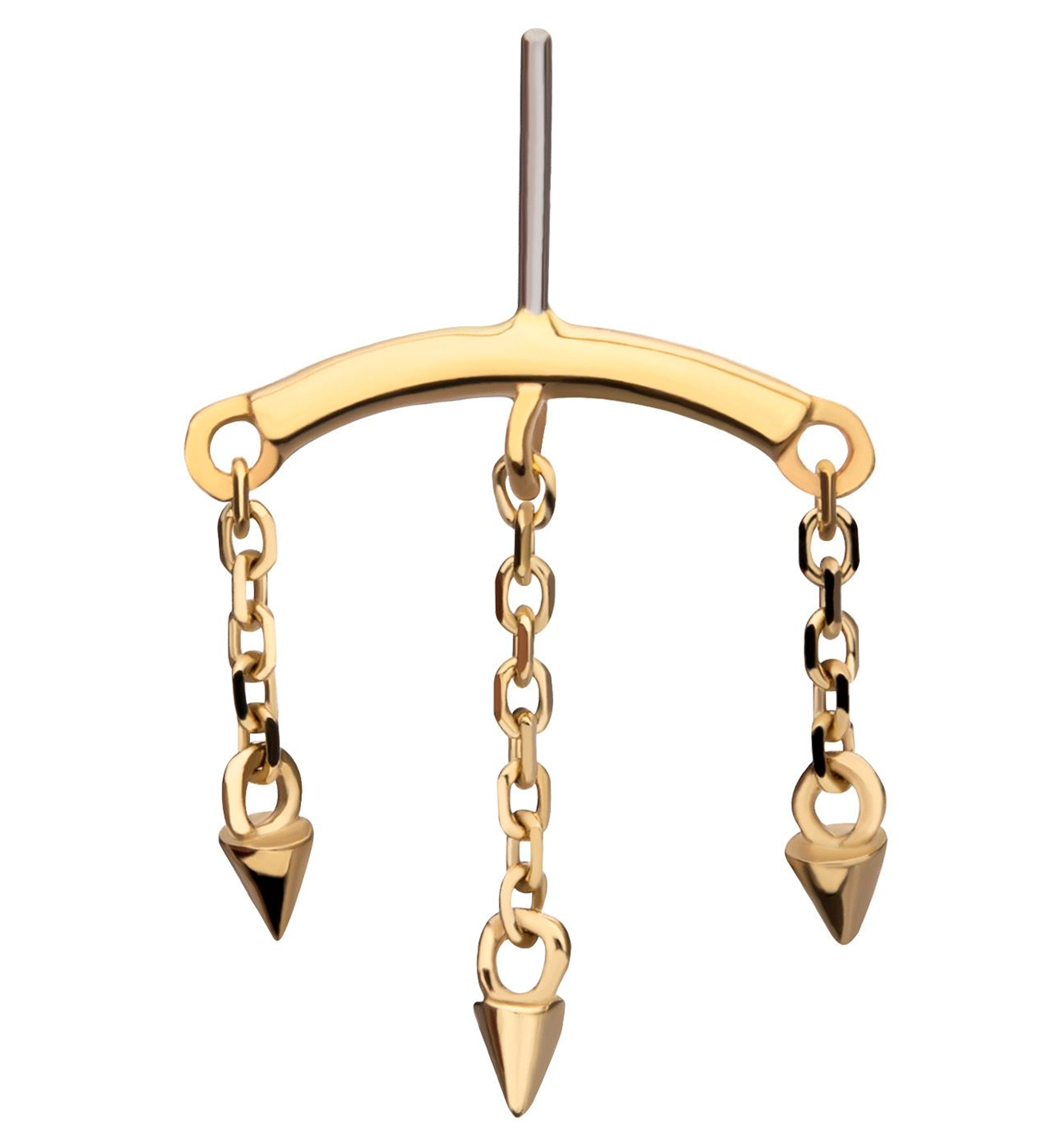 14kt Gold Hidden Curved Bar Triple Spike Dangle Threadless Top ...