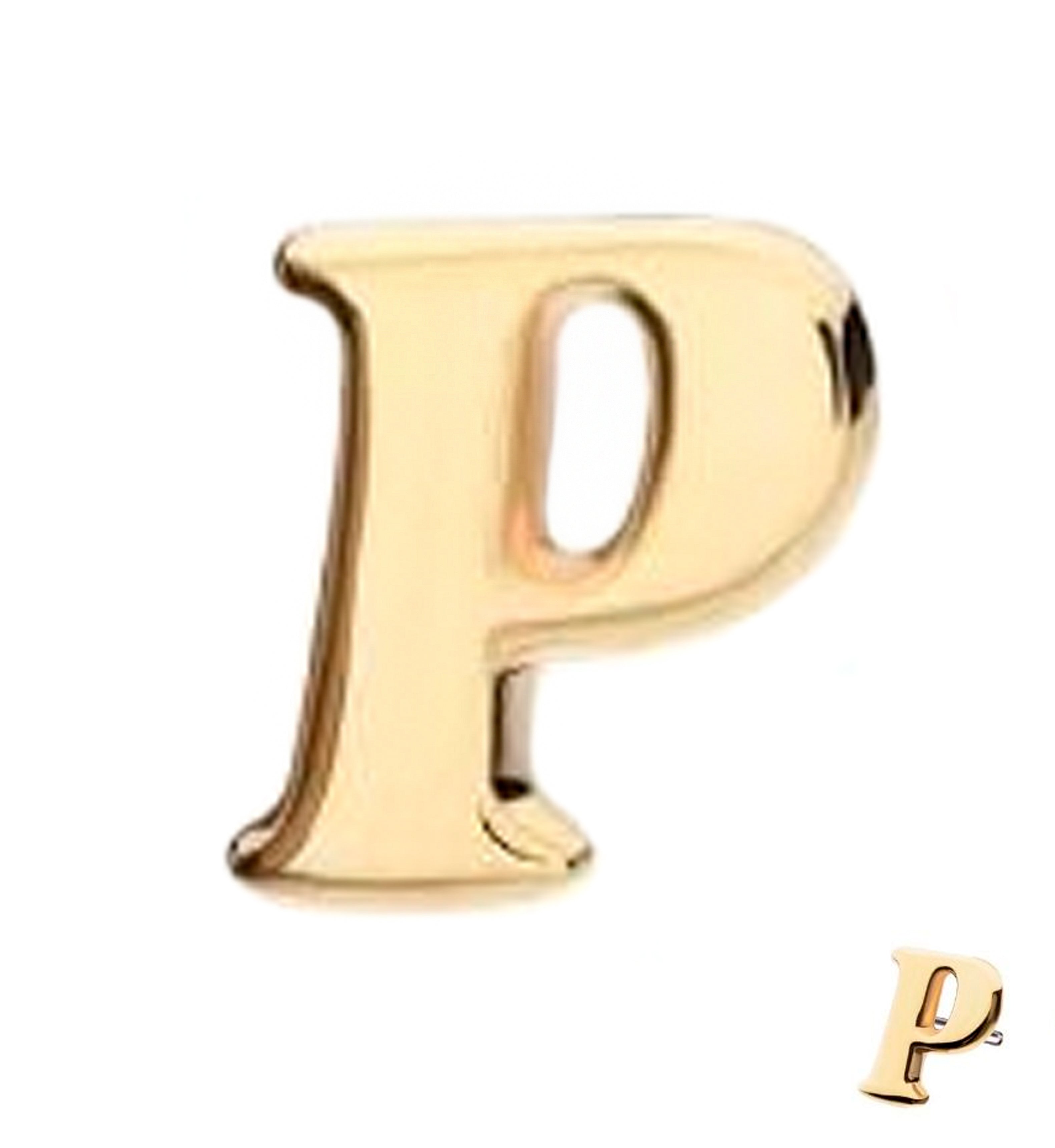 14kt Gold Letter P Threadless Top | UrbanBodyJewelry.com