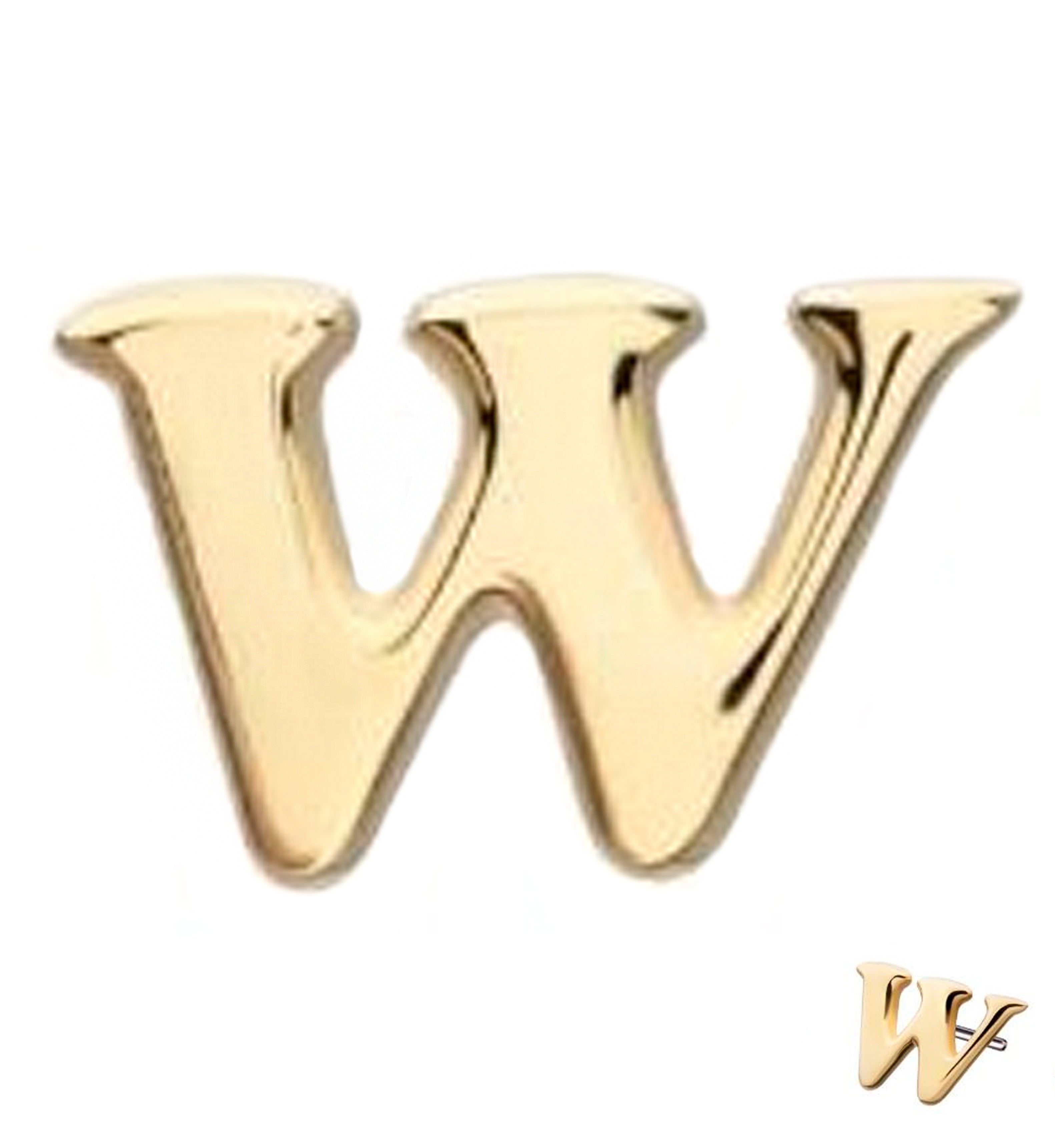 14kt Gold Letter W Threadless Top | UrbanBodyJewelry.com