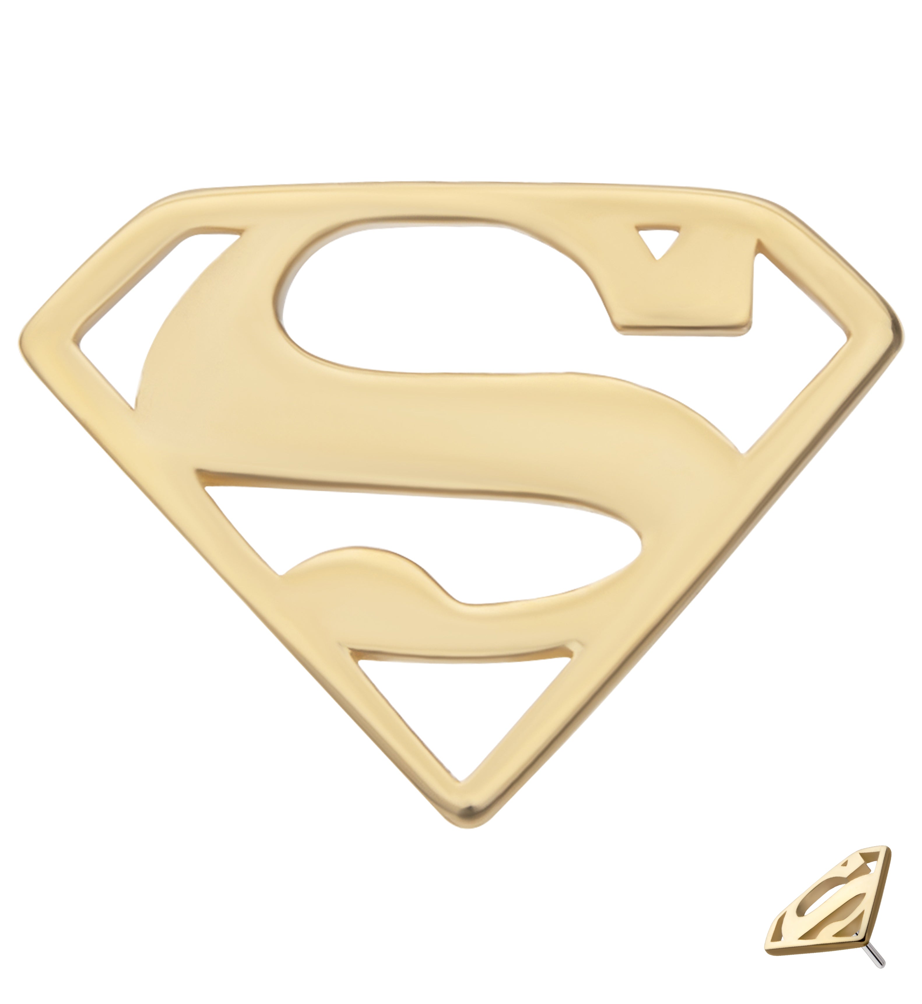 14kt Gold Superman Logo Threadless Top | UrbanBodyJewelry.com