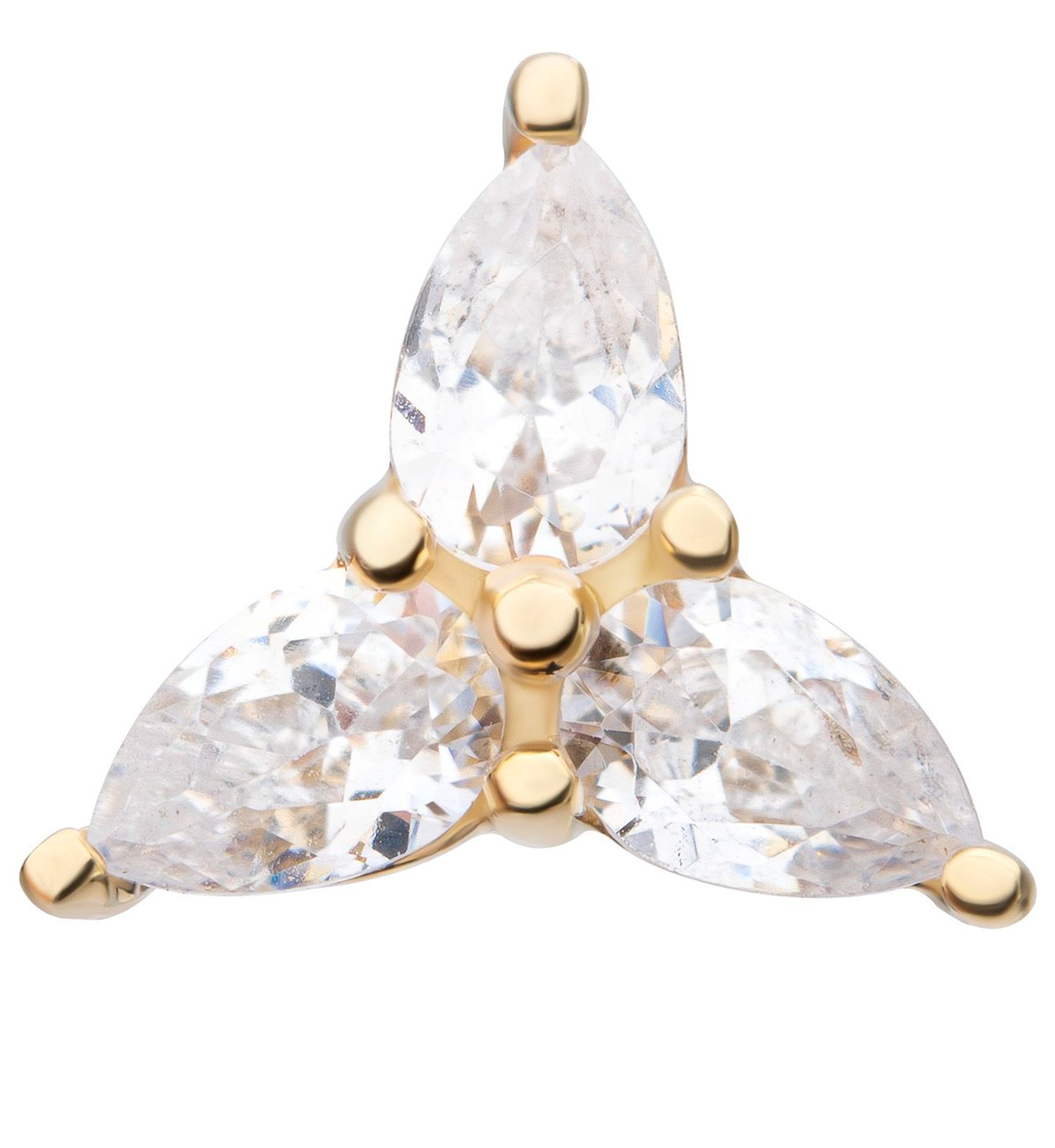 14kt Gold Trinity Teardrop Clear CZ Threadless Top | UrbanBodyJewelry.com