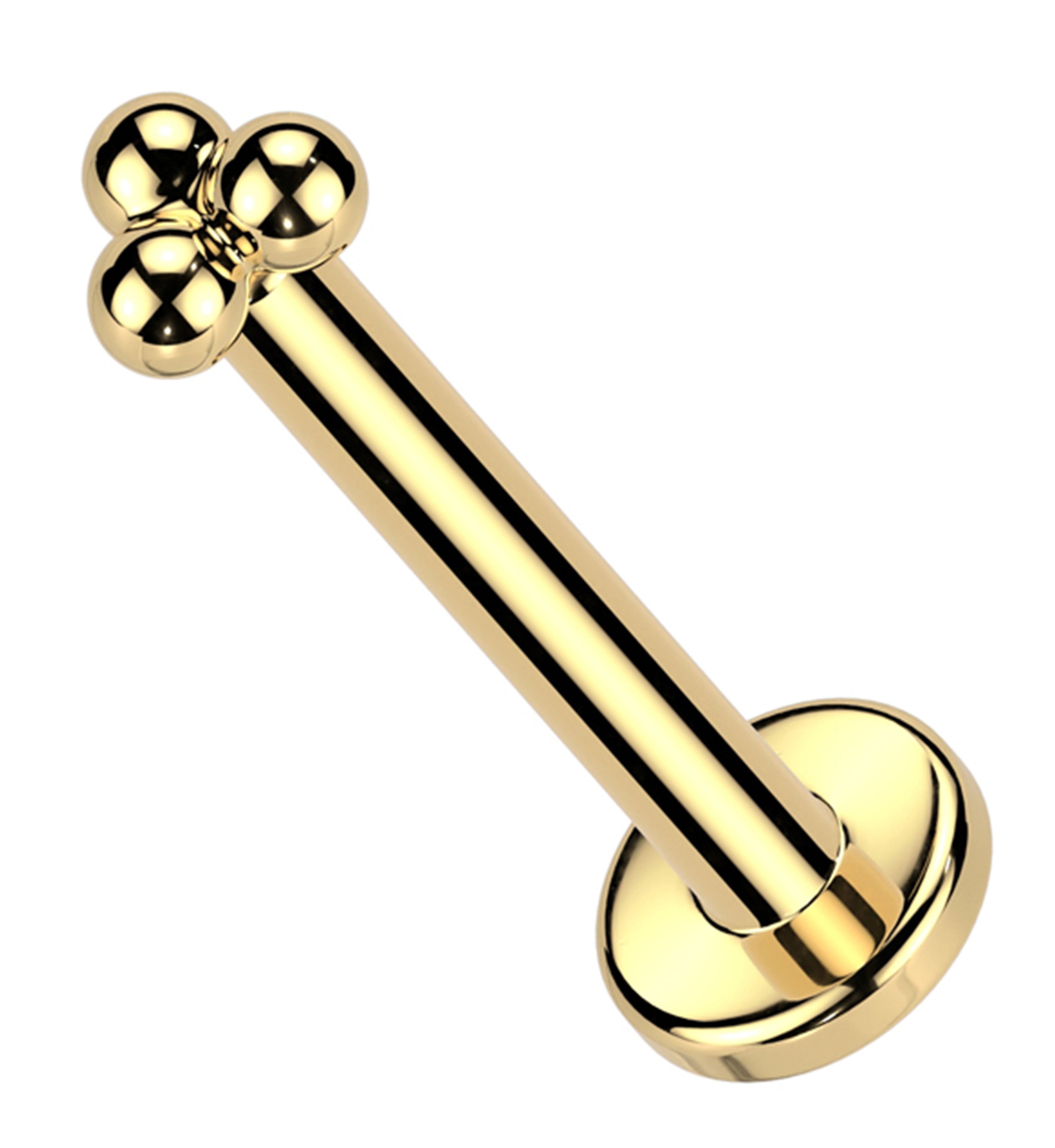 14kt Gold Trinity Threadless Labret | UrbanBodyJewelry.com