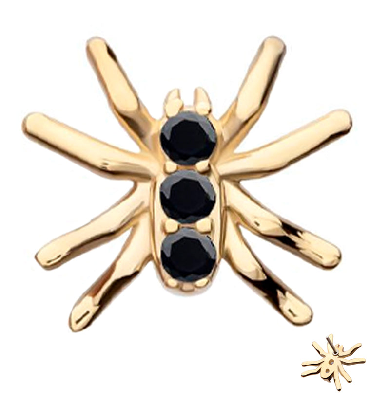 14kt Gold Triple Black CZ Spider Threadless Top | UrbanBodyJewelry.com