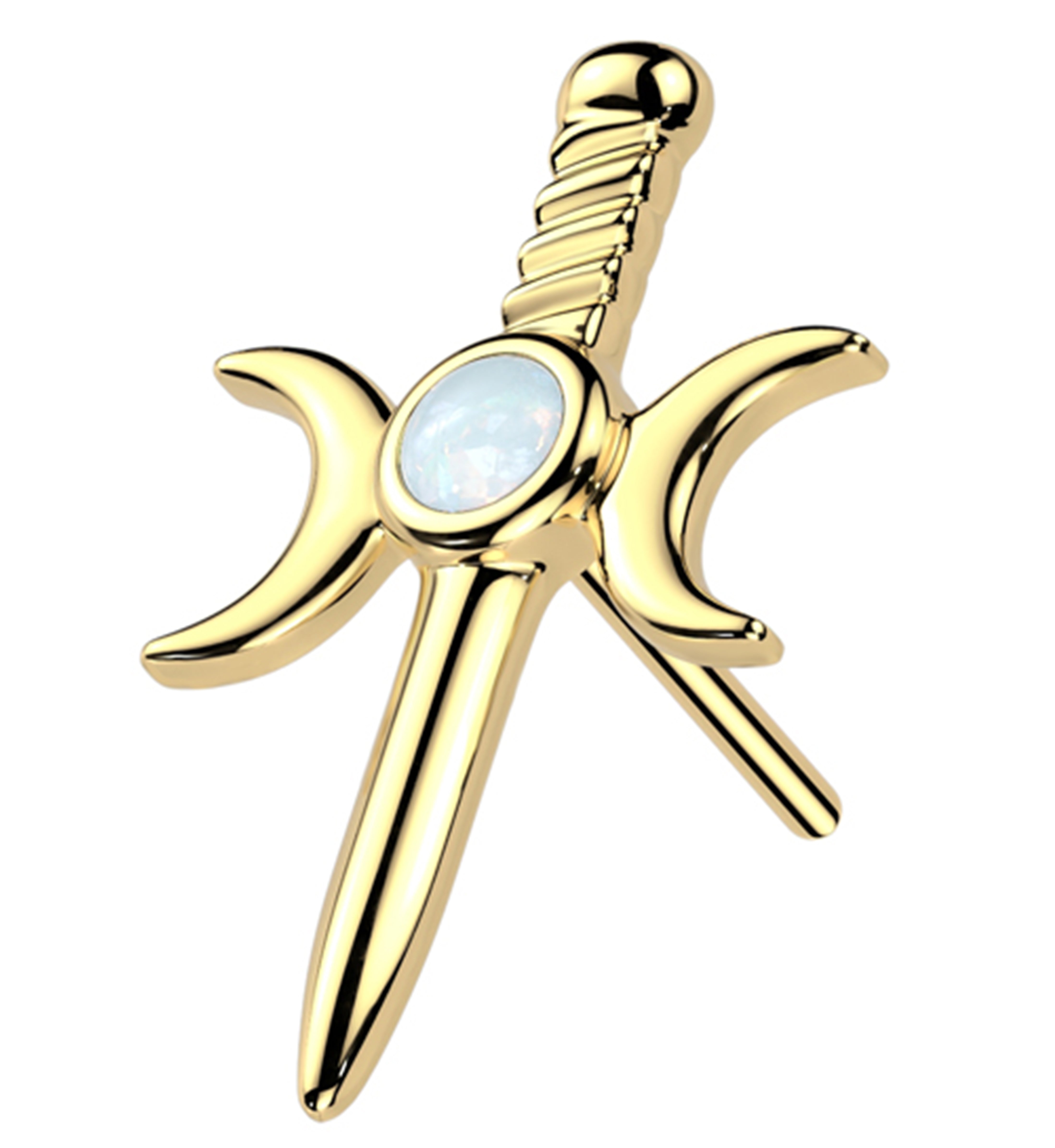 14kt Gold White Opalite Moon Phase Dagger Threadless Top ...