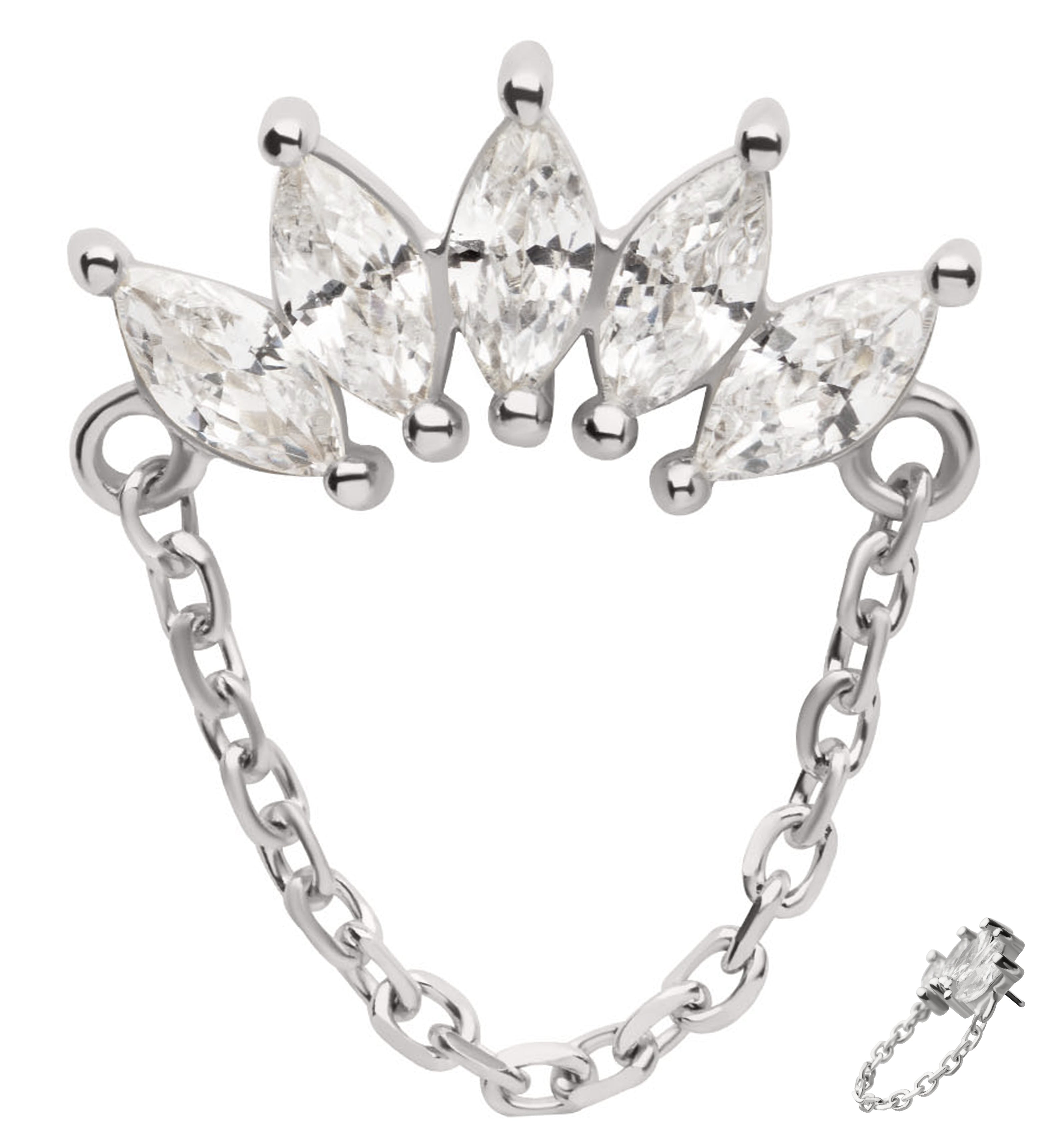 14kt White Gold Half Crown Dangle Chain Threadless Top ...