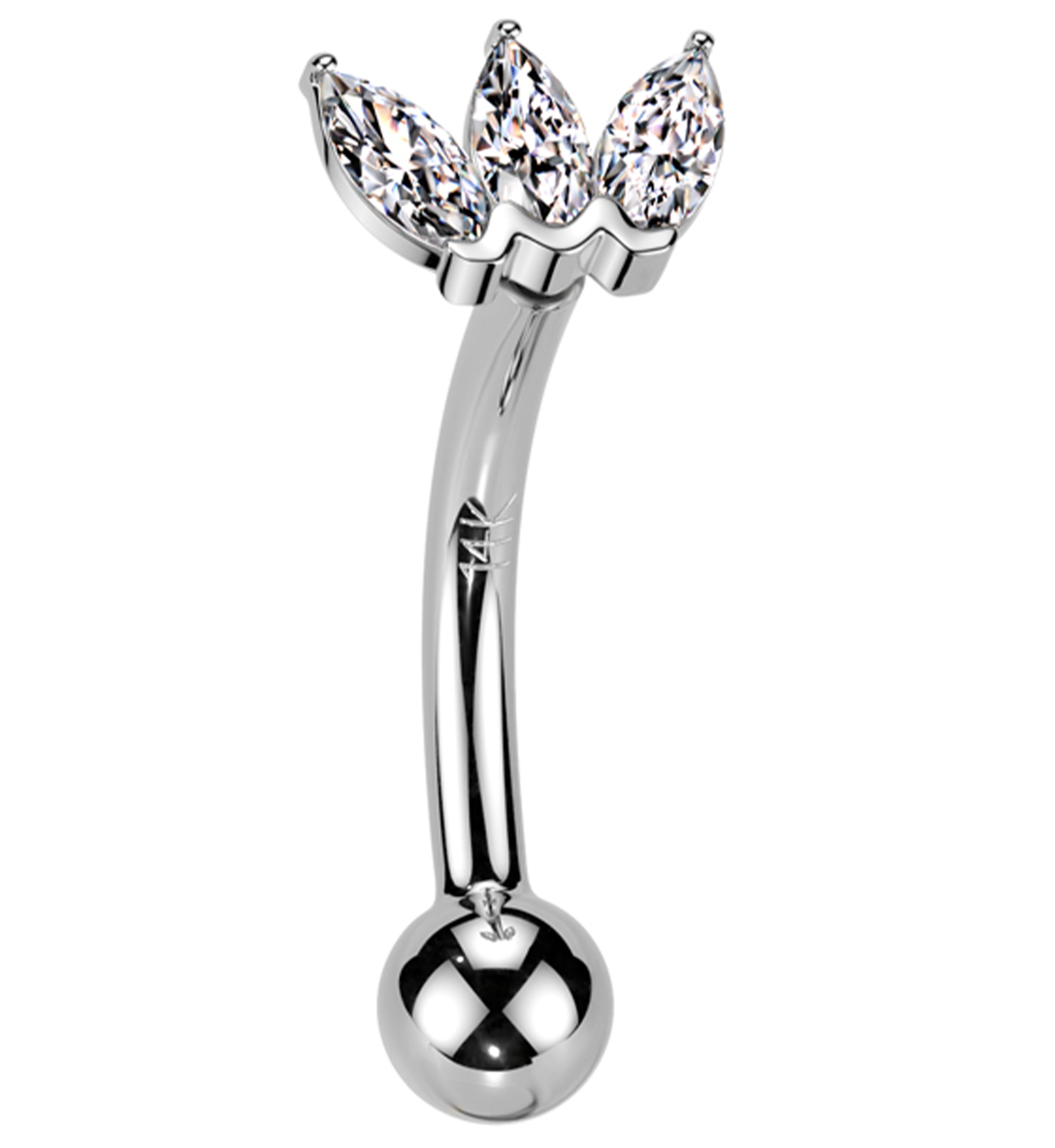 14kt White Gold Triple Marquise Clear CZ Threadless Curved Barbell ...