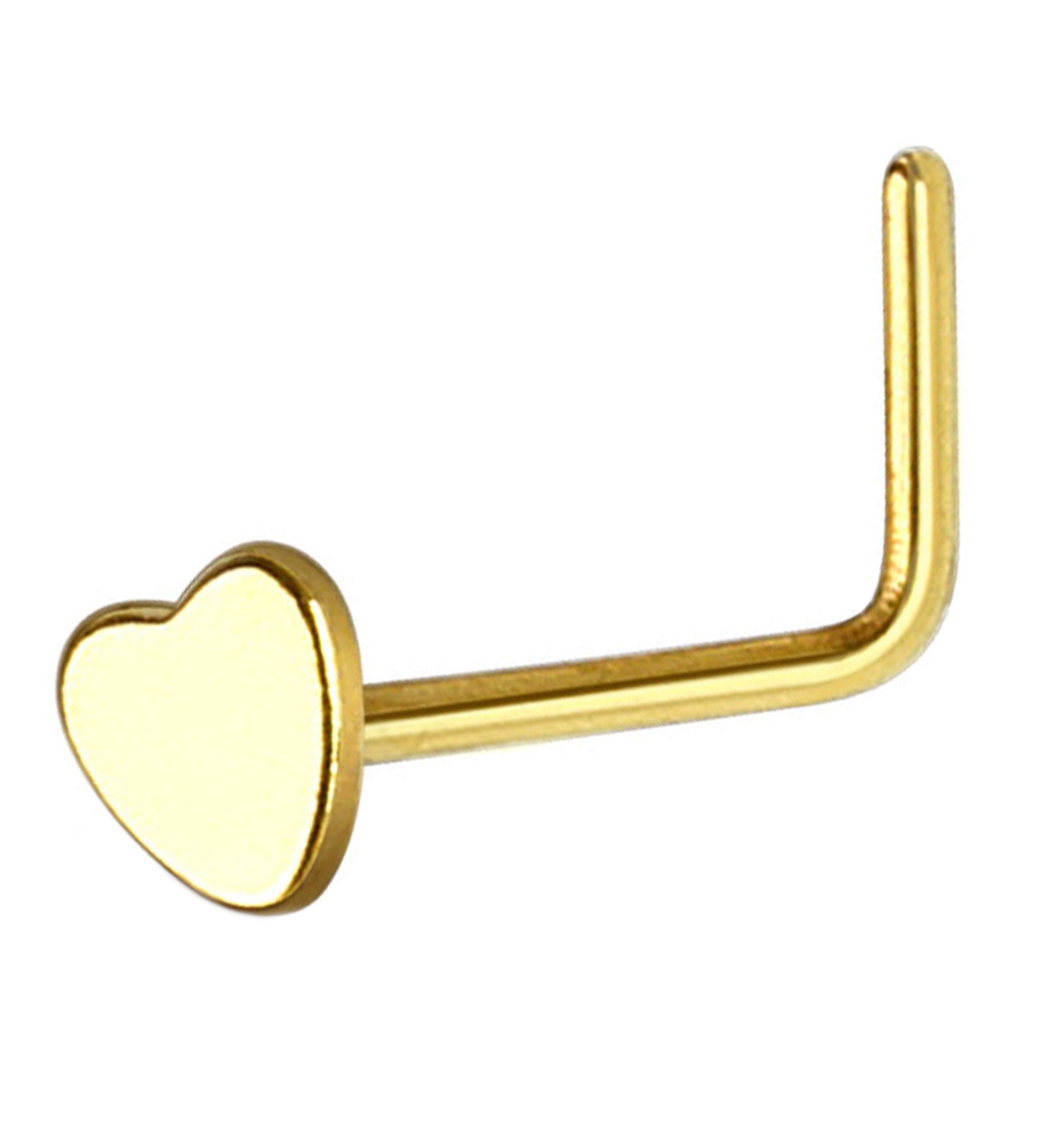 20G Golden Heart Top Stainless Steel L Shaped Nose Ring ...