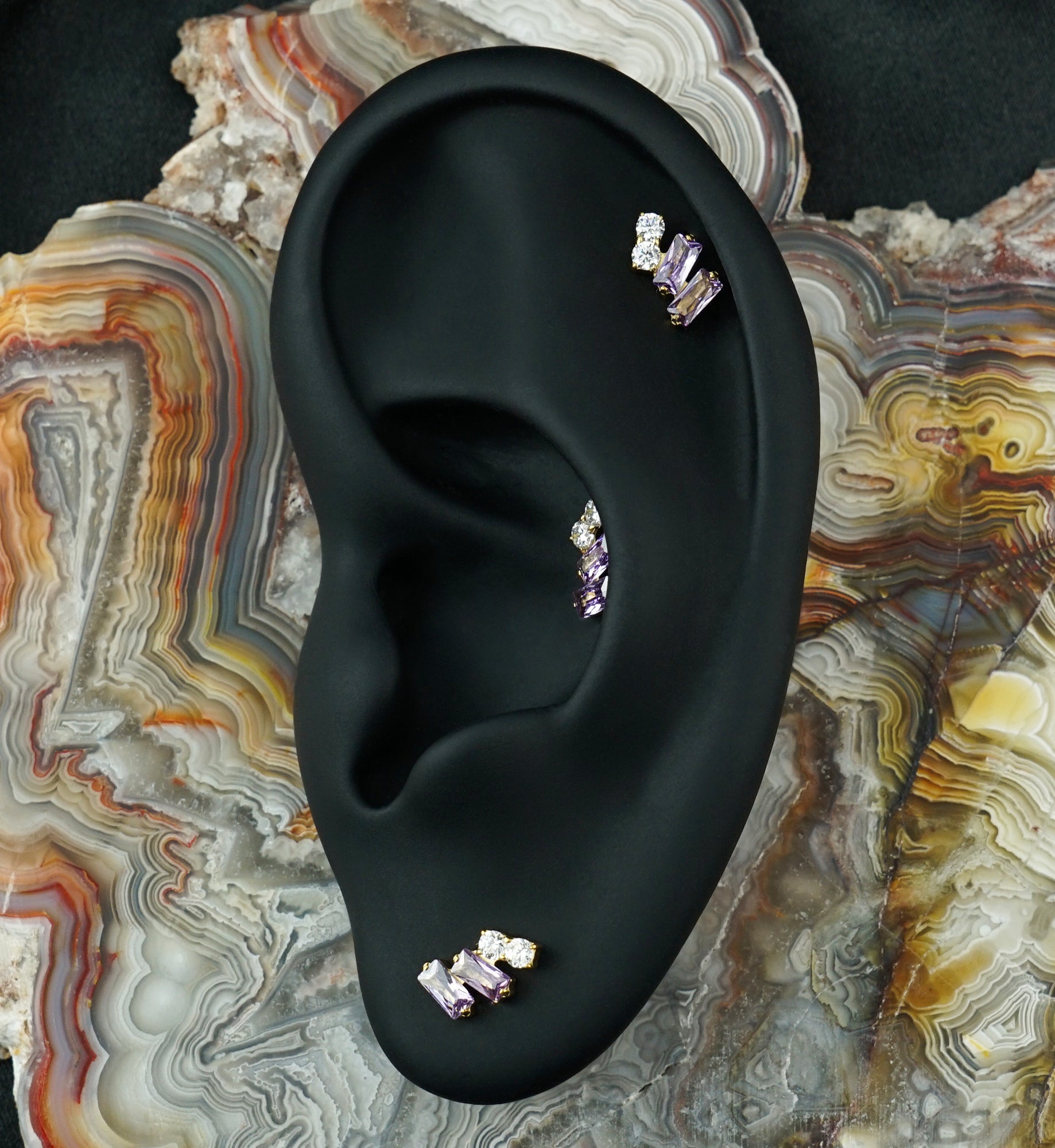 24kt Gold PVD Afterglow Amethyst CZ Titanium Threadless Top