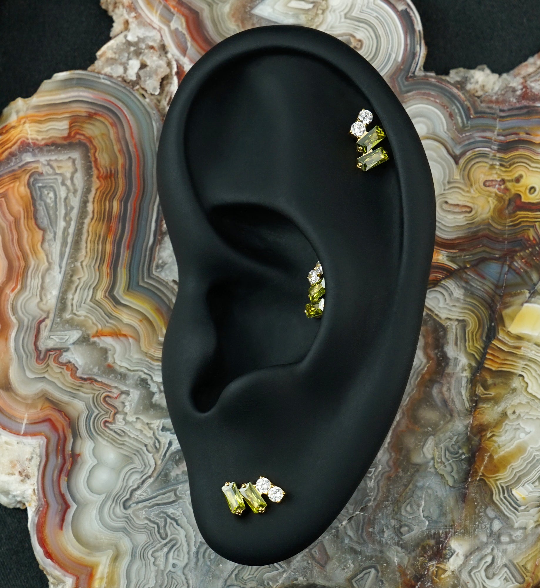 24kt Gold PVD Afterglow Olive Green CZ Titanium Threadless Top