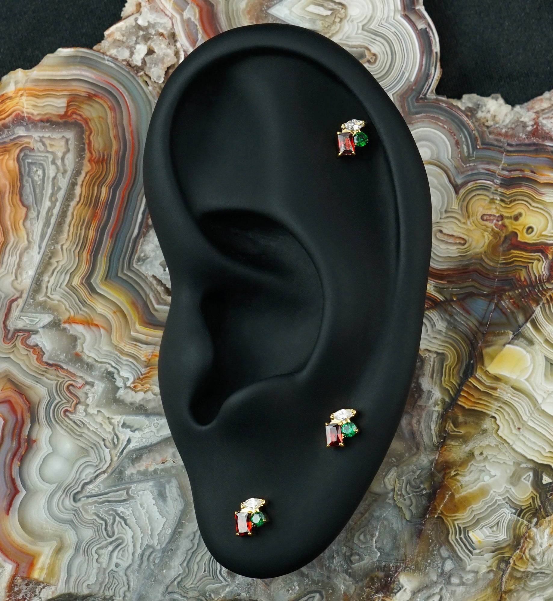 24kt Gold PVD Bramble Garnet CZ Titanium Threadless Top