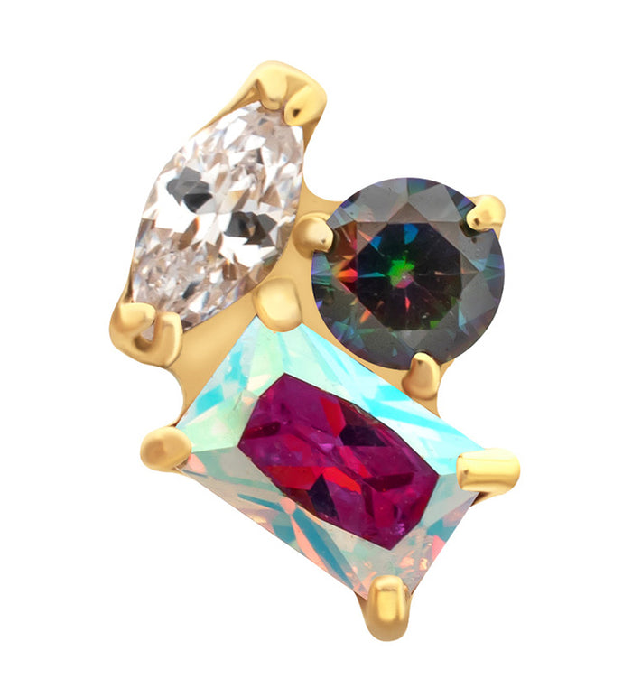 24kt Gold PVD Bramble Rainbow Aurora CZ Titanium Threadless Top
