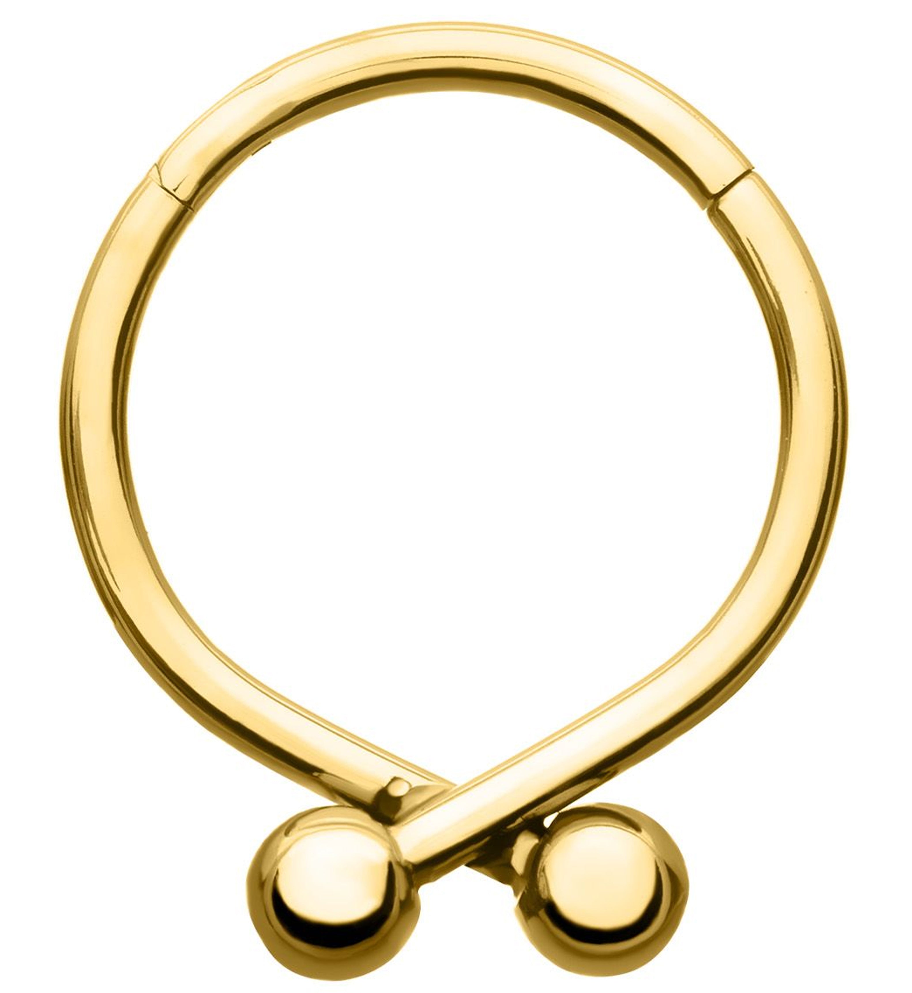 24kt Gold PVD Criss-Cross Balls Titanium Hinged Segment Ring ...