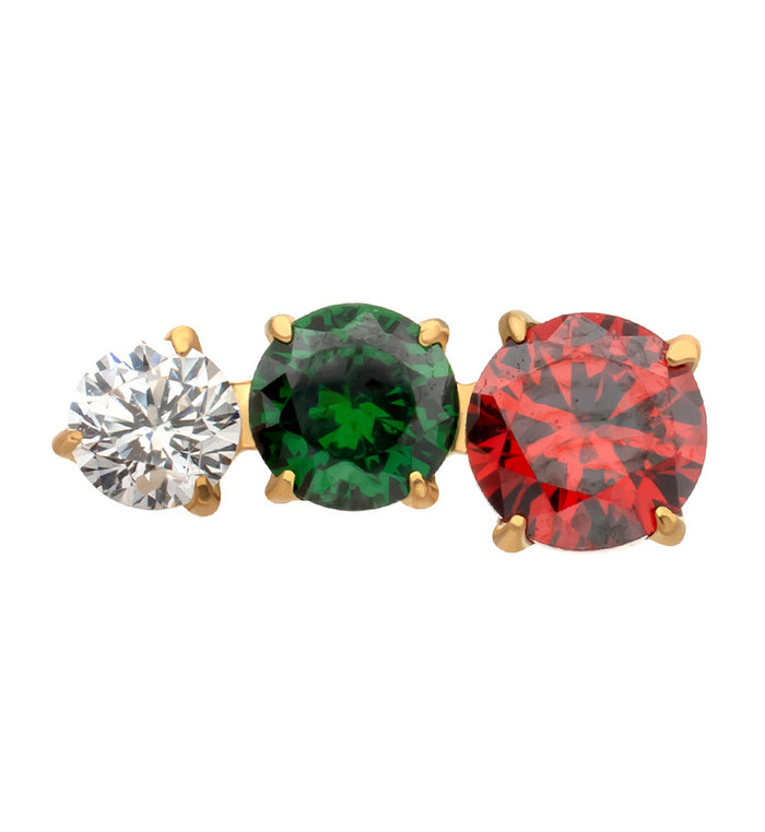 24kt Gold PVD Ellipses Garnet and Emerald CZ Titanium Threadless Top