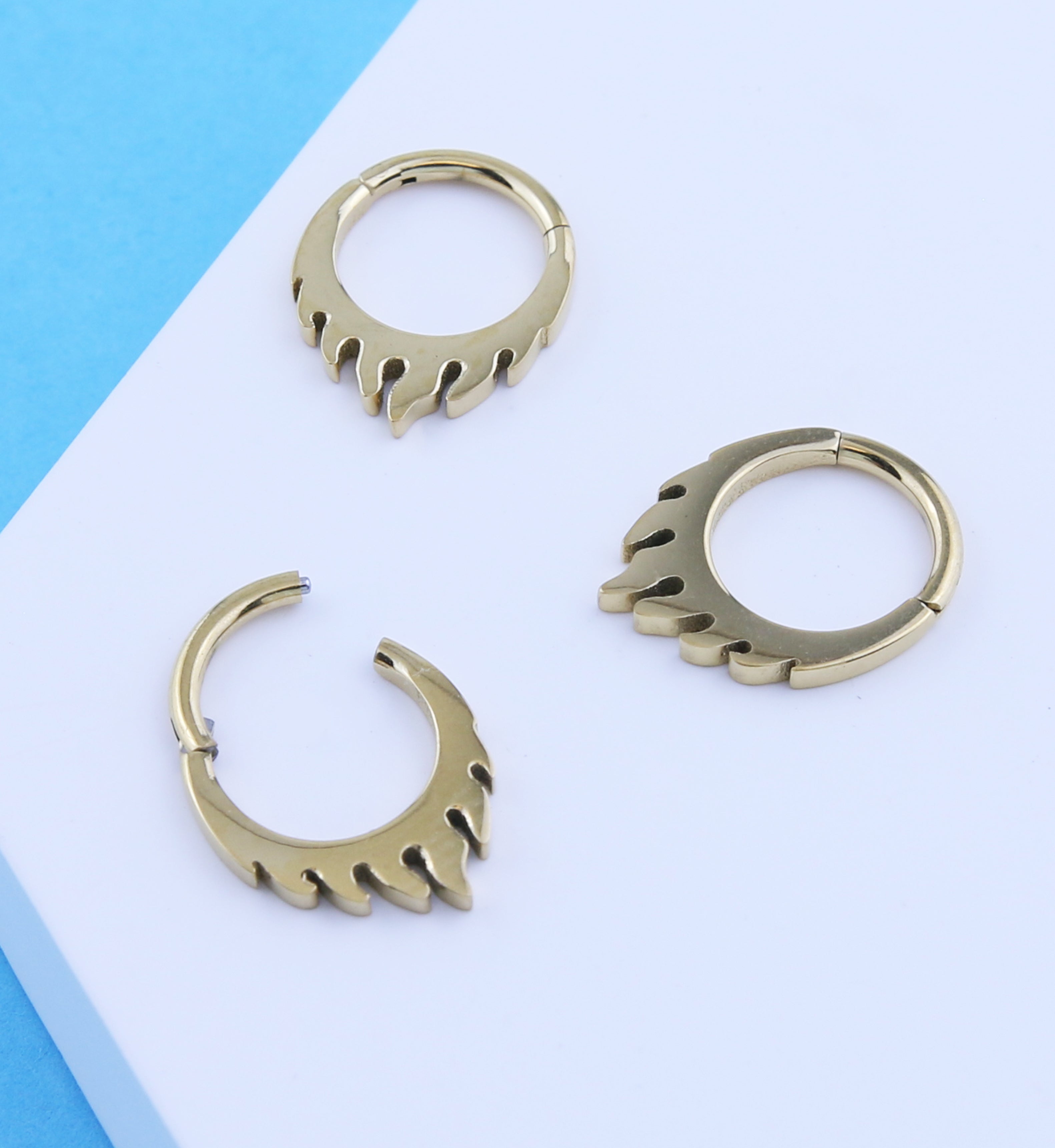 24kt Gold PVD Flame Titanium Hinged Segment Ring | UrbanBodyJewelry.com