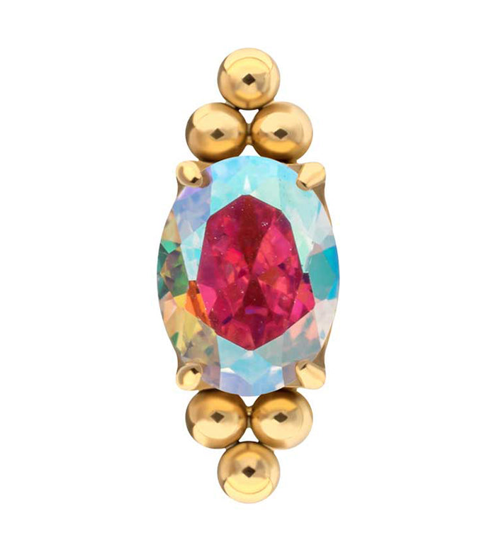 24kt Gold PVD Lamp Post Rainbow Aurora CZ Titanium Threadless Top