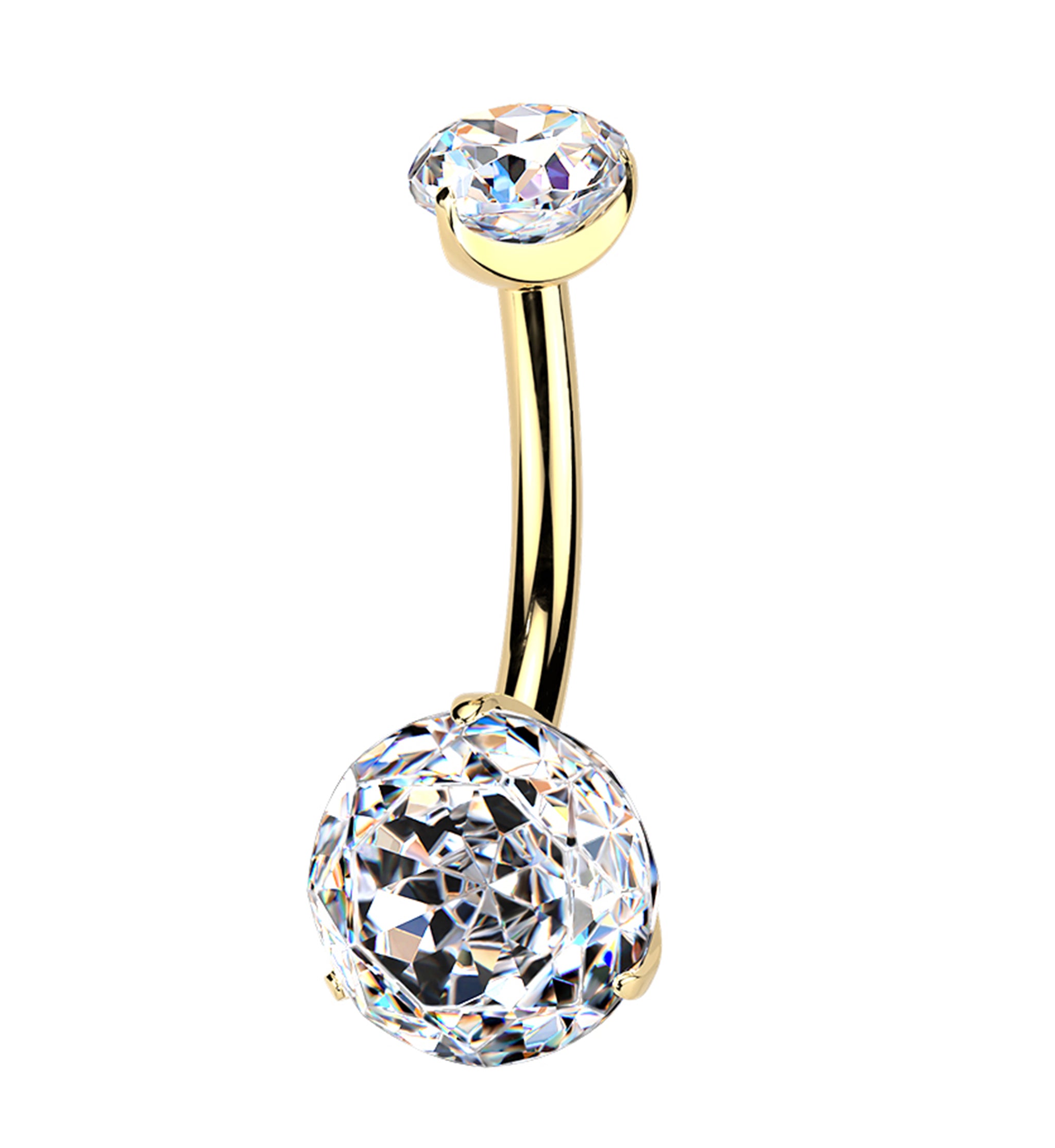 24kt Gold PVD Millennium Rose Cut Clear CZ Internally Threaded Titaniu
