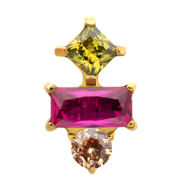 24kt Gold PVD Nocked Pink Ruby CZ Titanium Threadless Top