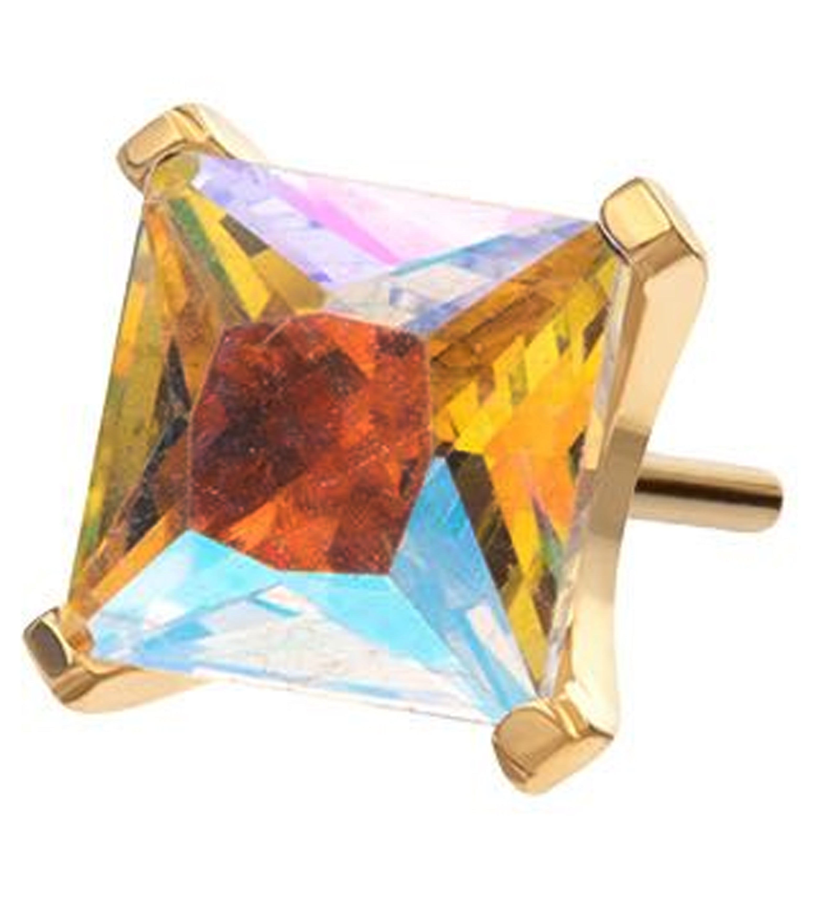 24kt Gold PVD Princess Rainbow Aurora CZ Threadless Titanium Top ...