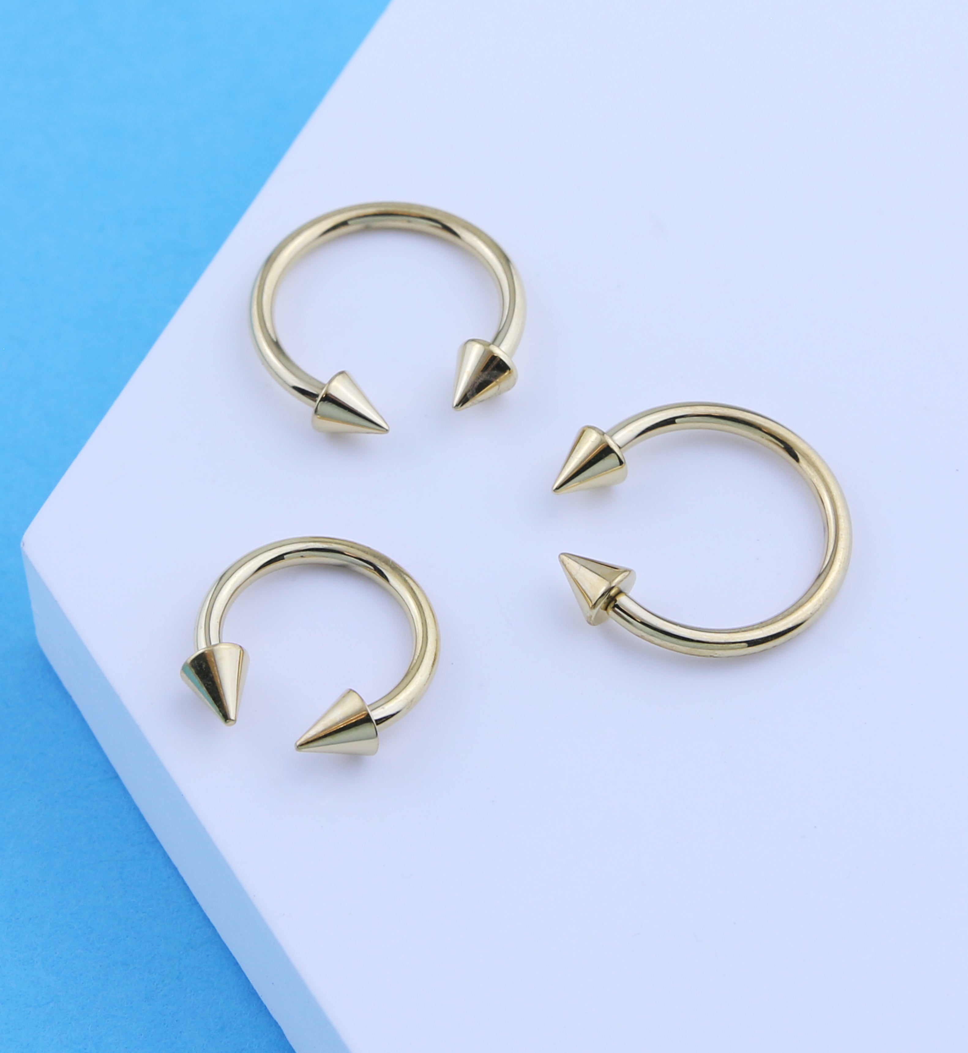 24kt Gold PVD Spike Internally Threaded Titanium Circular Barbell ...