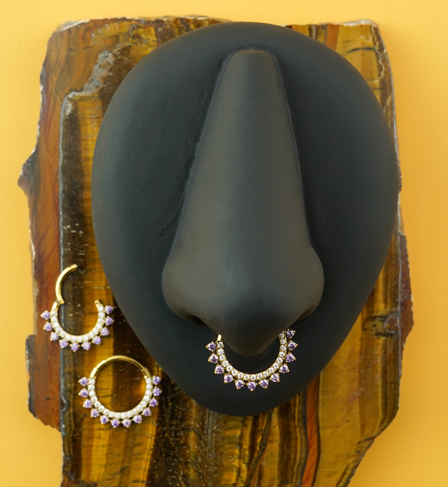 24kt Gold PVD Stonepath Amethyst CZ Titanium Hinged Segment Ring