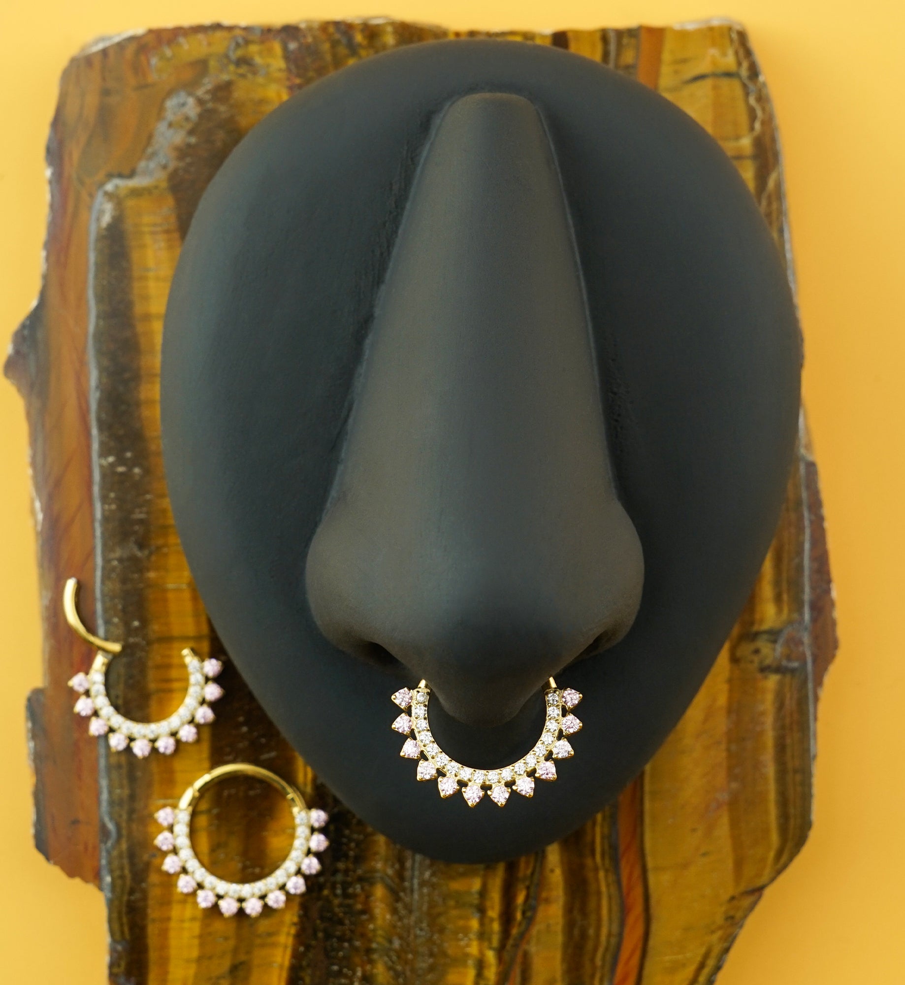 24kt Gold PVD Stonepath Pink CZ Titanium Hinged Segment Ring