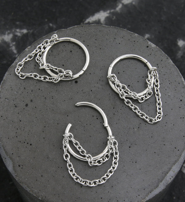 Abaft Double Dangle Chain Stainless Steel Hinged Segment Ring