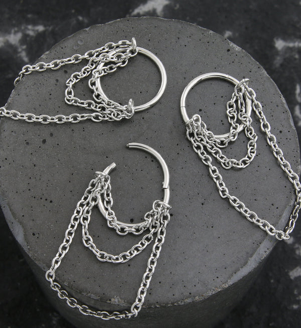 Abaft Triple Dangle Chain Stainless Steel Hinged Segment Ring