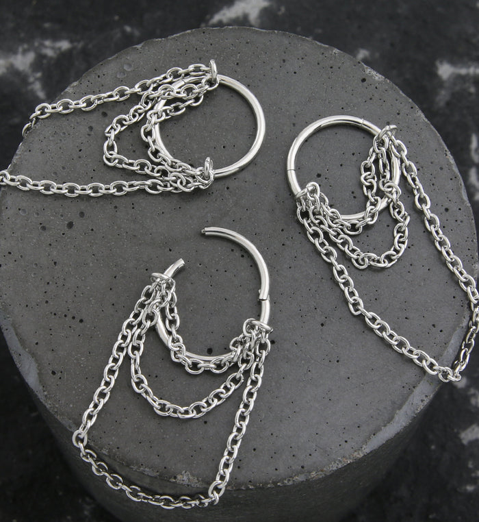 Abaft Triple Dangle Chain Stainless Steel Hinged Segment Ring