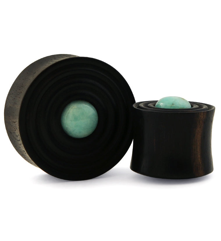 Ecliptic Areng Wood Plugs With Amazonite Stone Inlay (3/4" Gauge up to ...