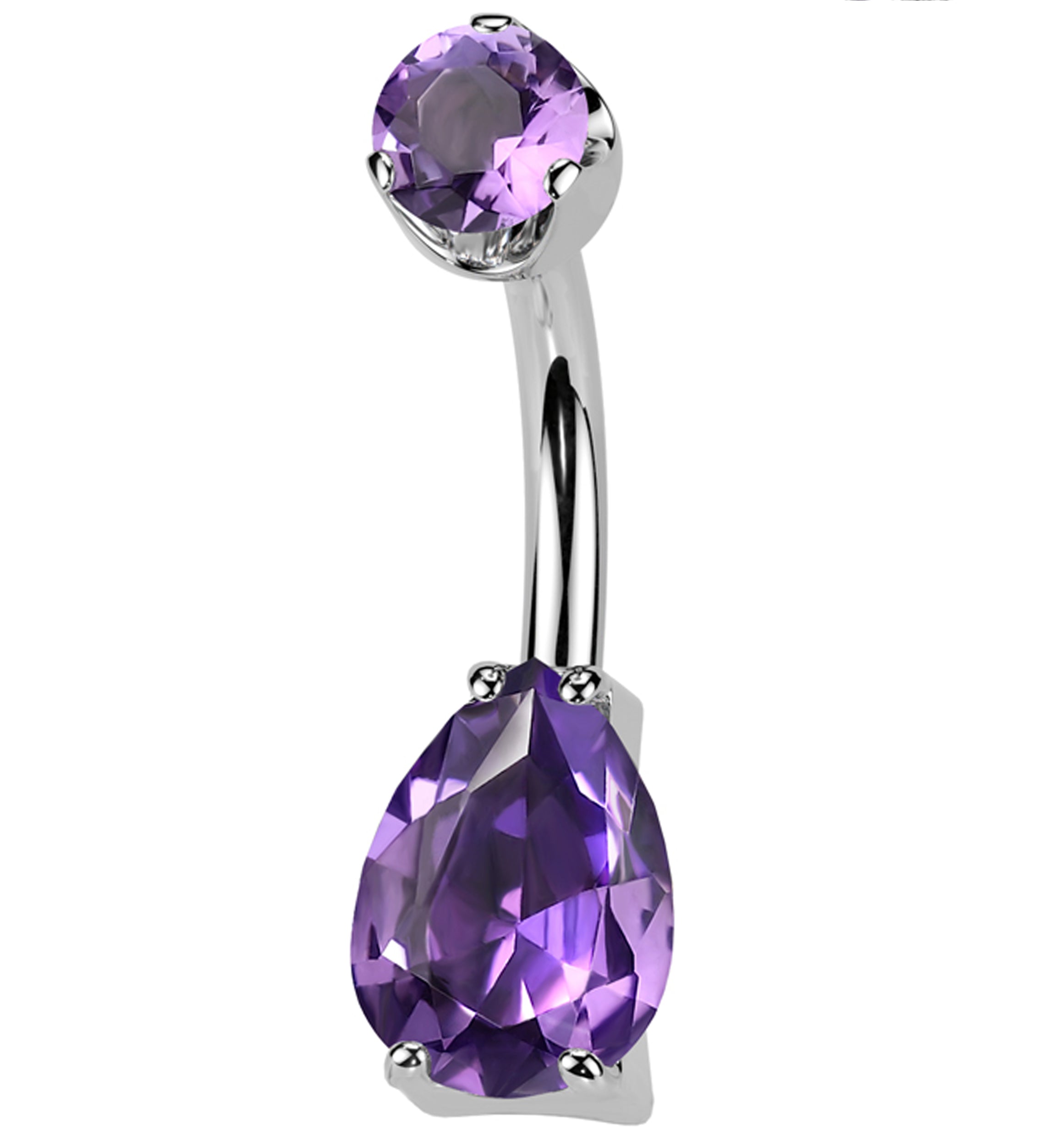 Amethyst Stone Teardrop Internally Threaded Titanium Belly Button Ring ...