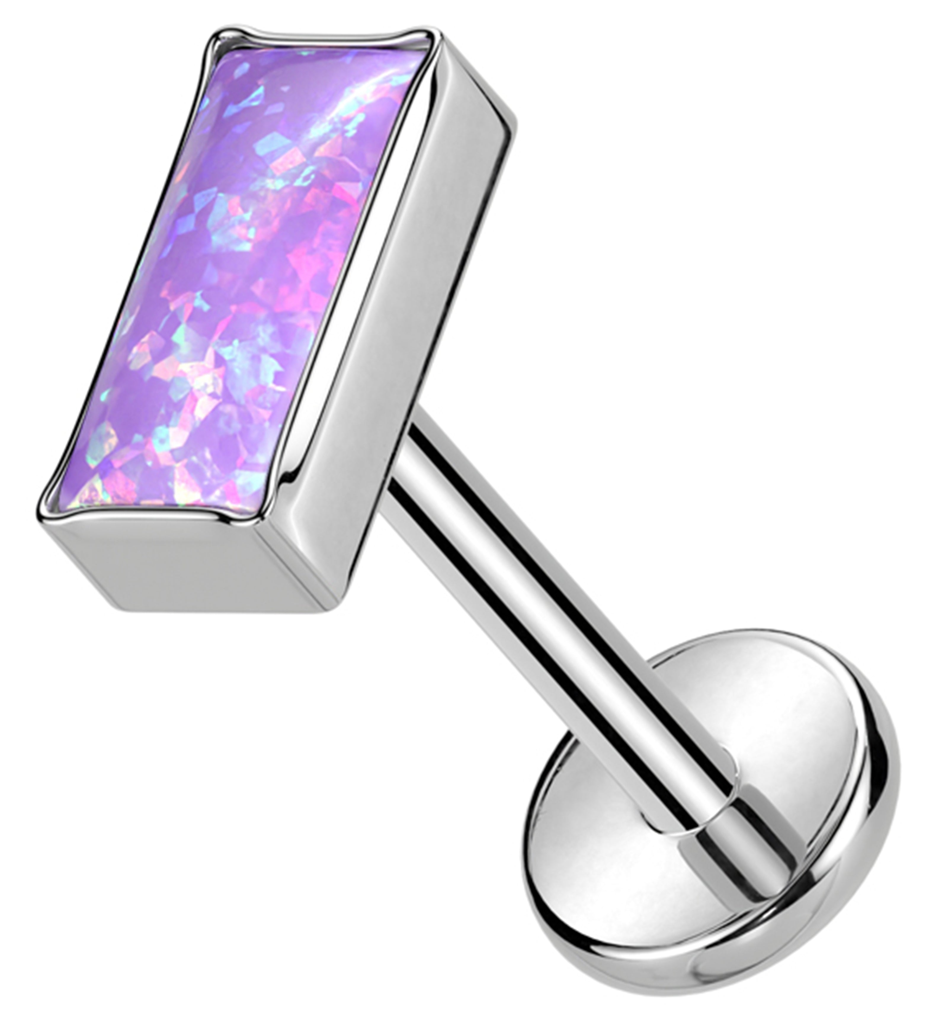 Baguette Purple Opalite Titanium Threadless Labret | UrbanBodyJewelry.com