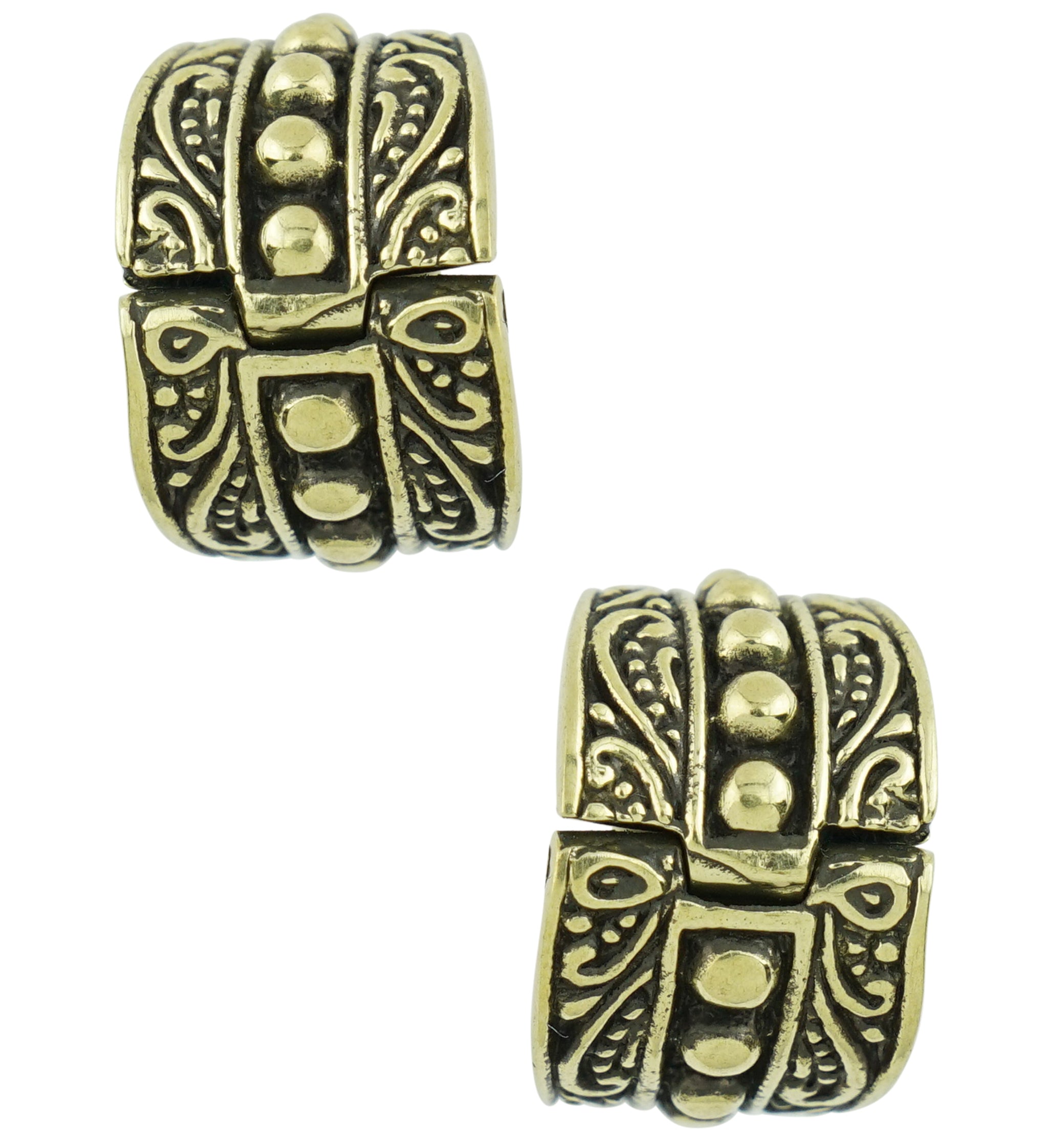 Beaded Shield Brass Hinged Stretched Ear Cuffs
