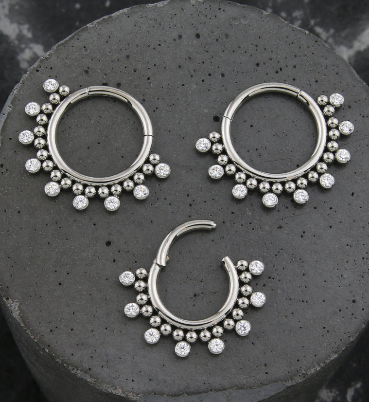 Beaded Septennial Clear CZ Hinged Segment Ring | UrbanBodyJewelry.com