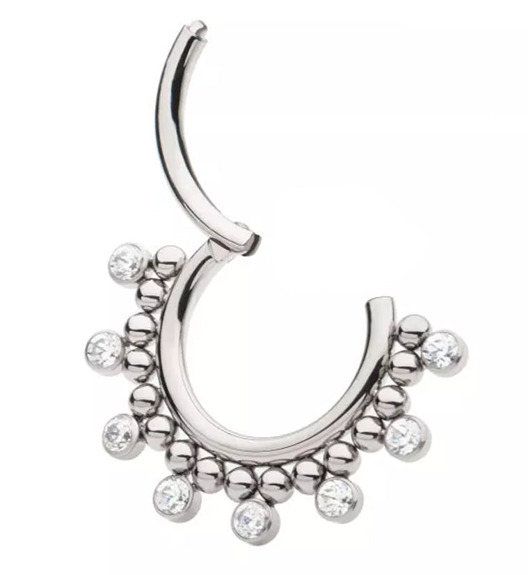 Beaded Septennial Clear CZ Hinged Segment Ring | UrbanBodyJewelry.com